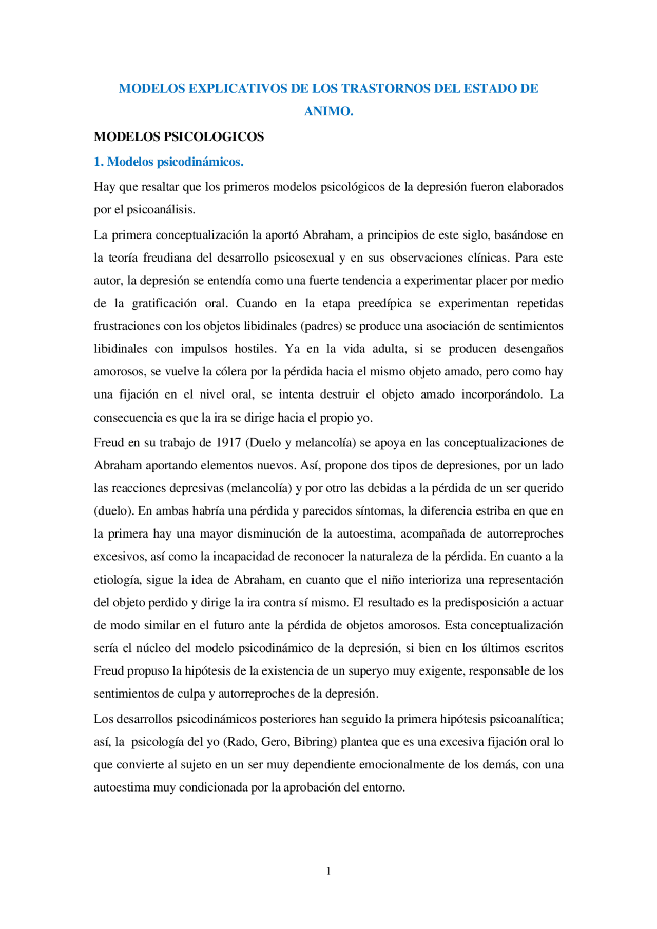 Modelos Explicativos De Tea Apuntes De Psicopatología Docsity