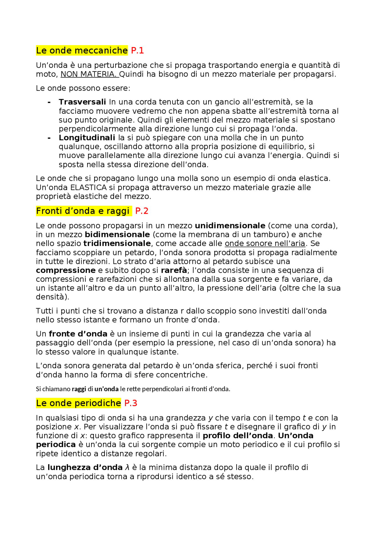 Le Onde Riassunto Amaldi Verde Dispense Di Fisica Docsity