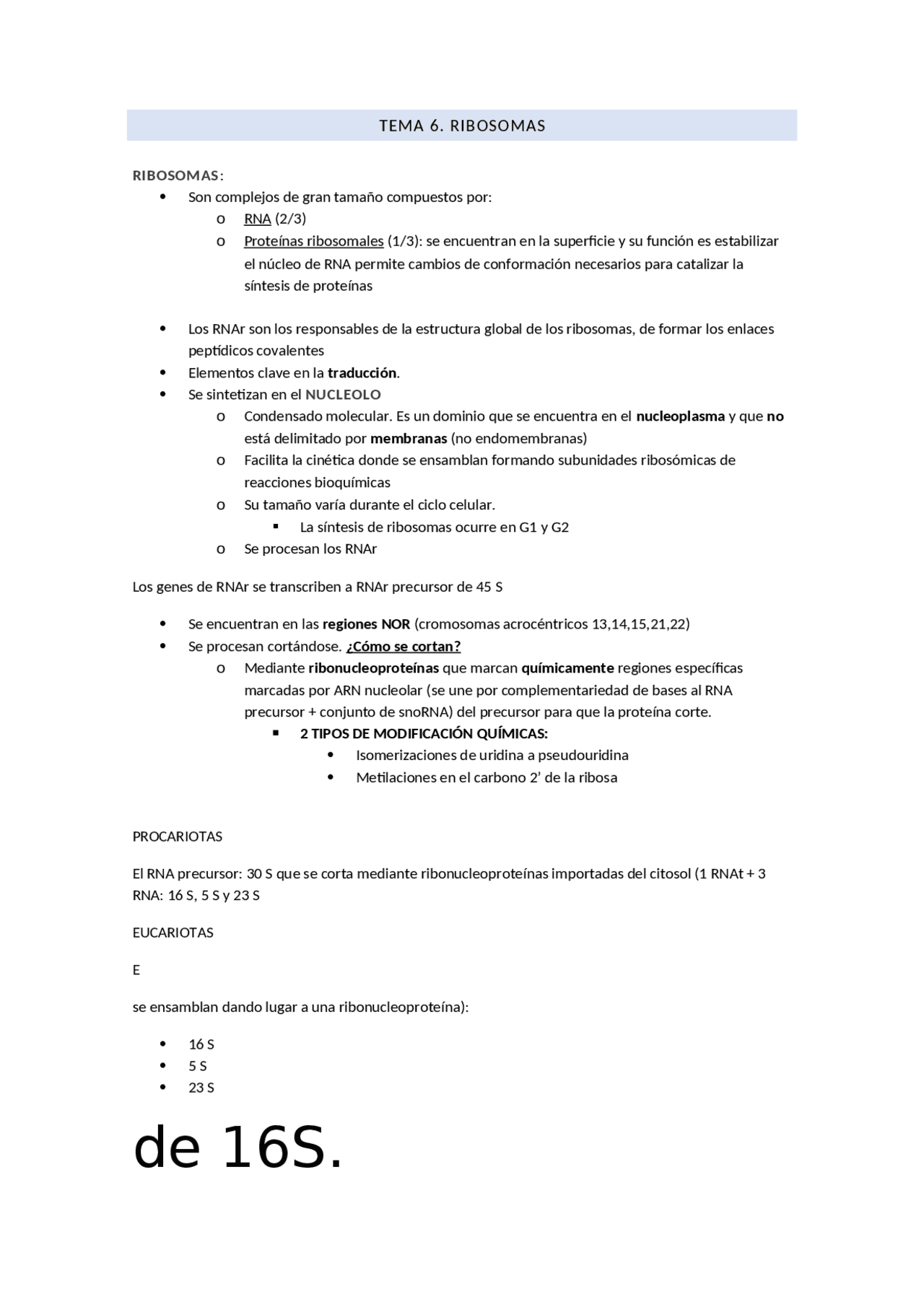 Resumen De Ribosomas Resúmenes De Biología Docsity