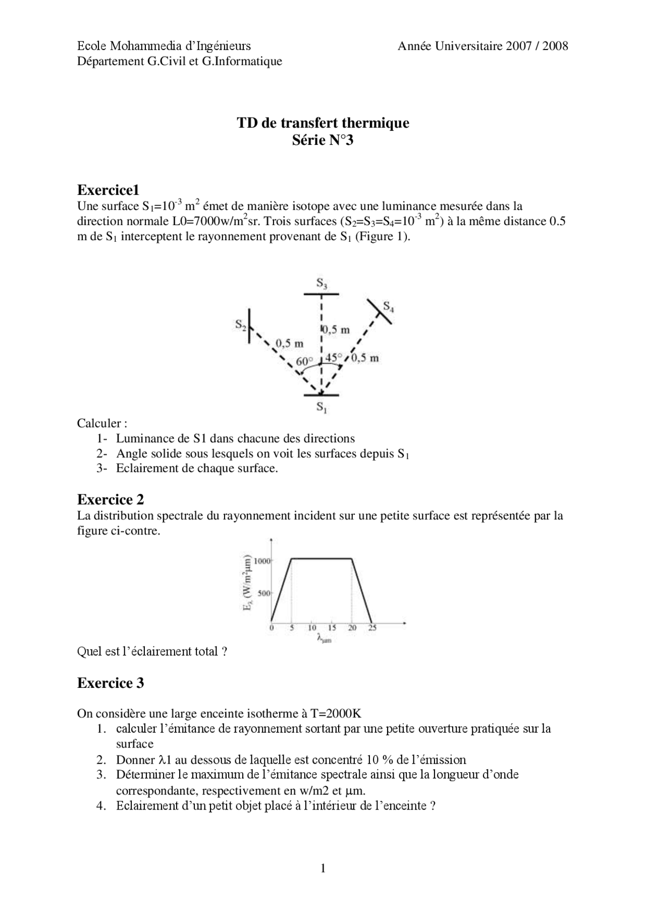 Exercices de transfert thermique | Exams Energy and Environment | Docsity