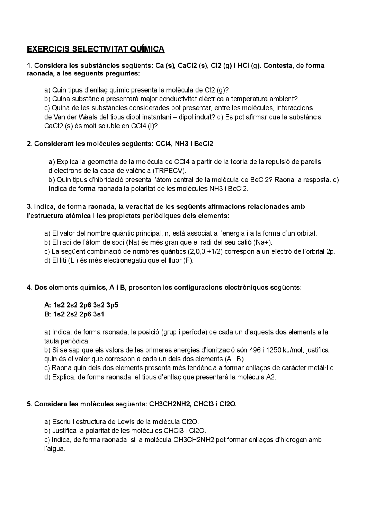 Practicar ej. química bloque 1 | Ejercicios de Química | Docsity