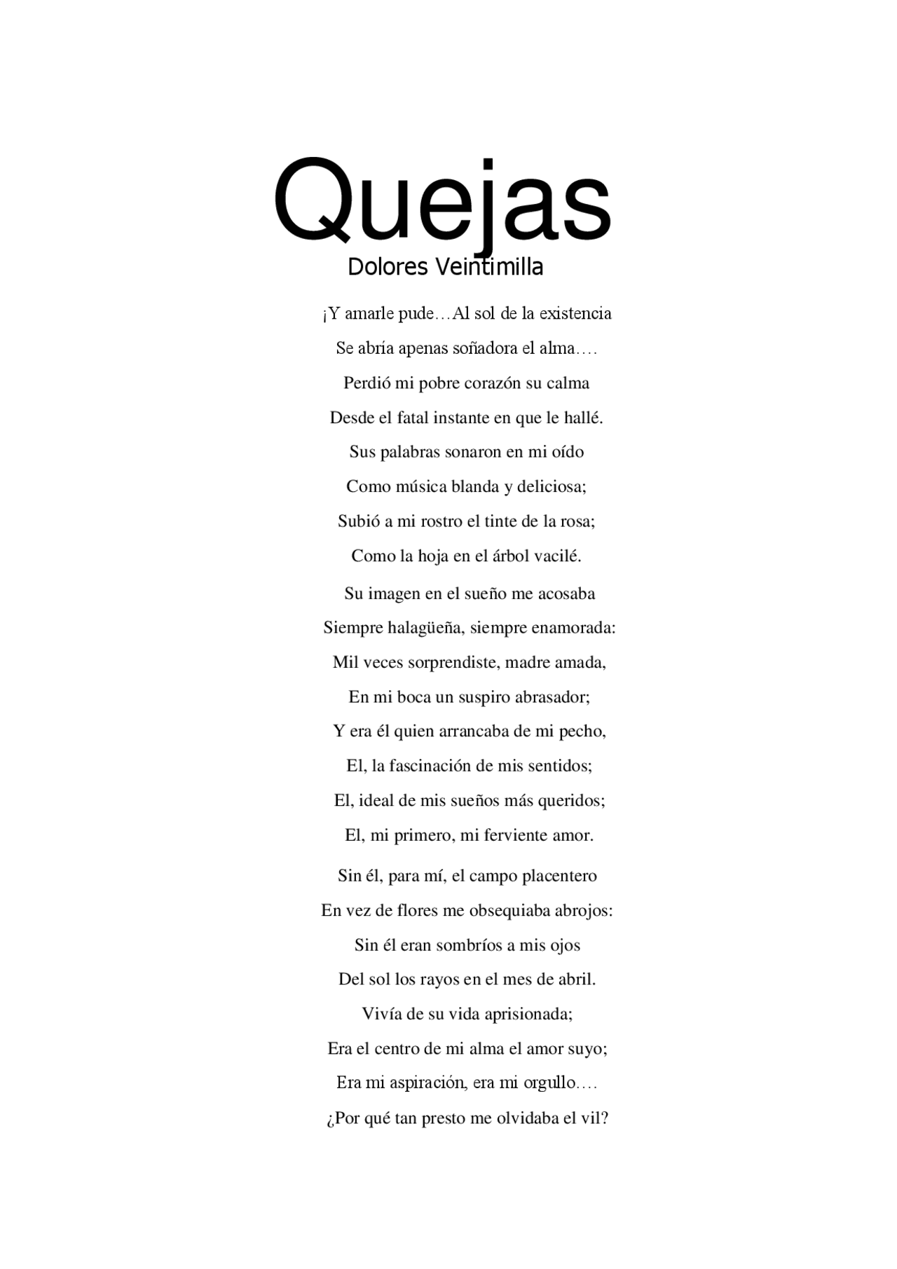 Poema Quejas-Dolores Veintimilla | Resúmenes de Lengua y Literatura ...