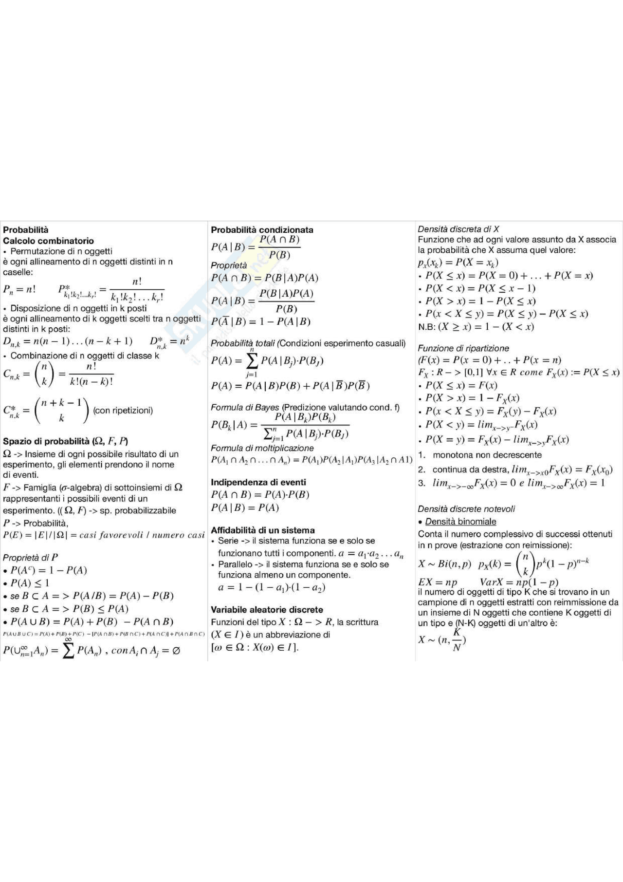 Formulario Statistica Schemi E Mappe Concettuali Di Statica Docsity