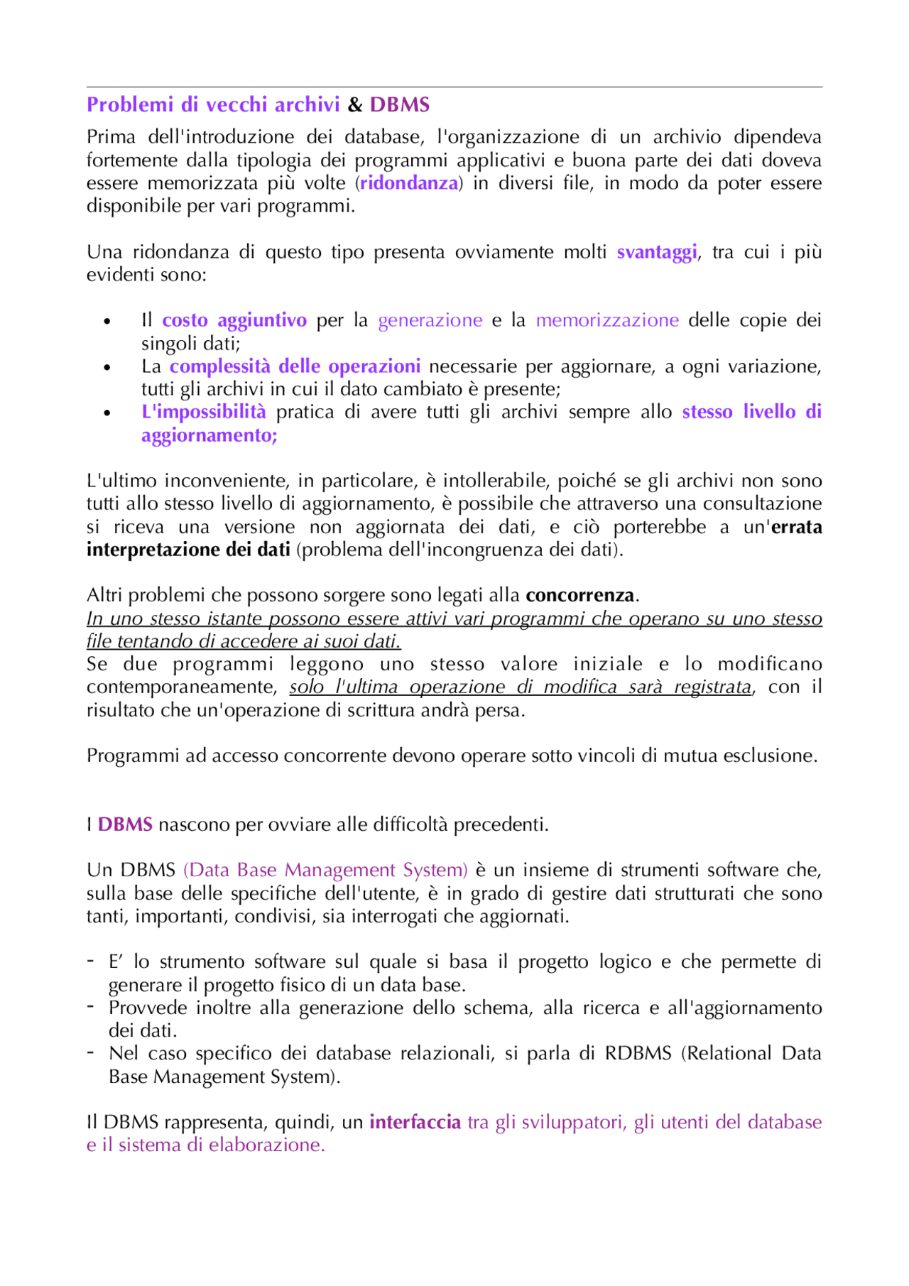 DBMS (Data Base Management System) | Appunti di Informatica | Docsity DBMS (Data Base Management System) | Appunti di Informatica | Docsity
