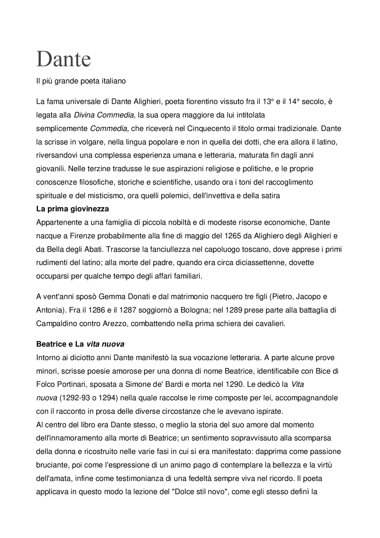 Appunti su Dante Alighieri | Schemi e mappe concettuali di Lingue e ...