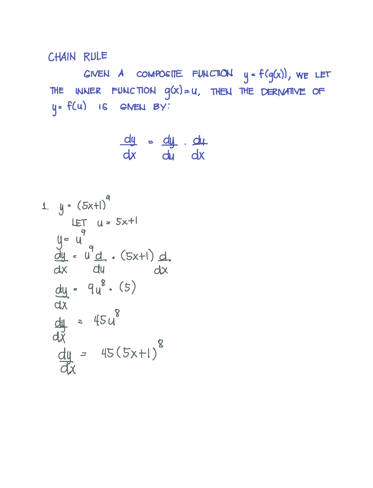 CHAIN RULE - CALCULUS 1 | Study notes Calculus | Docsity