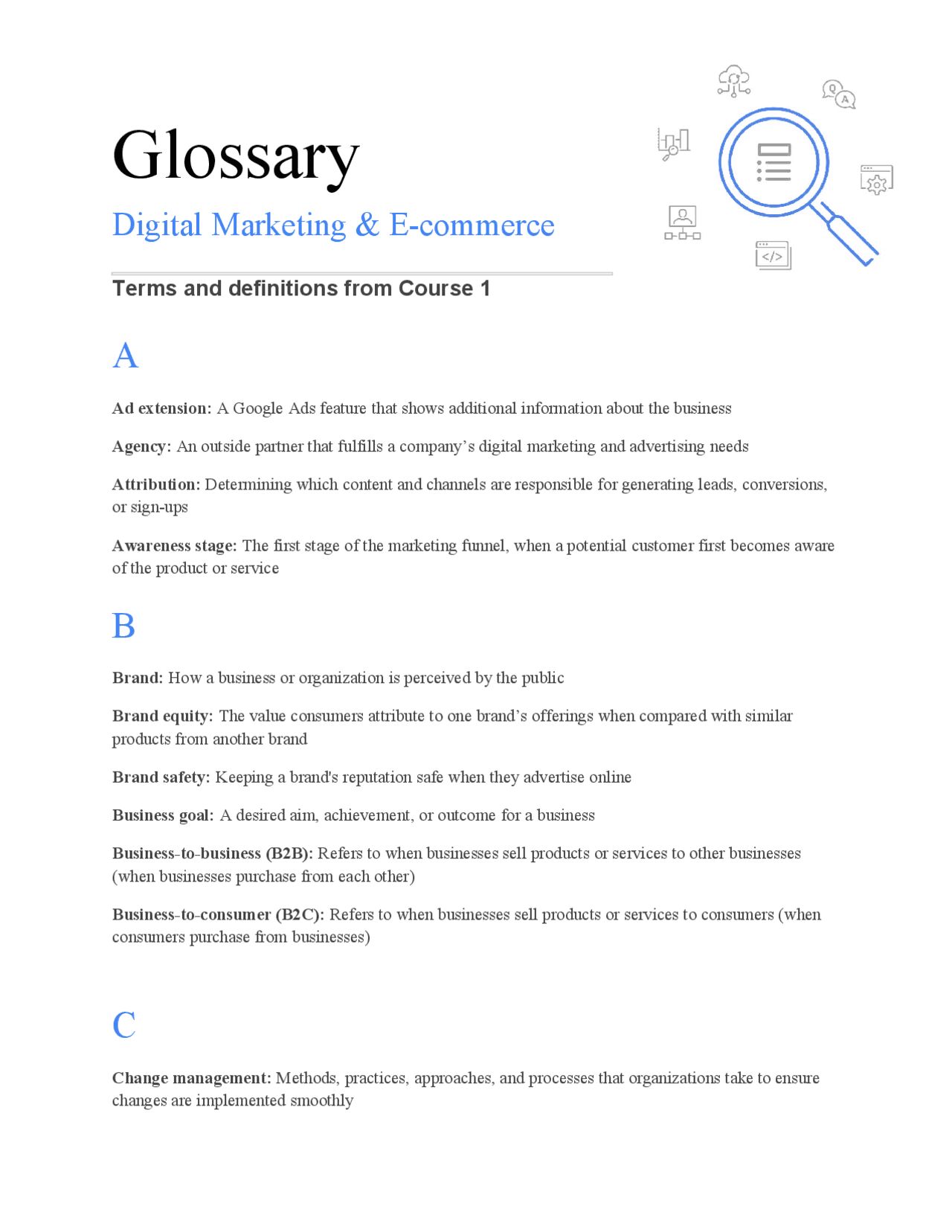Glossary Digital Marketing and E-commerce | Study notes Fundamentals of ...
