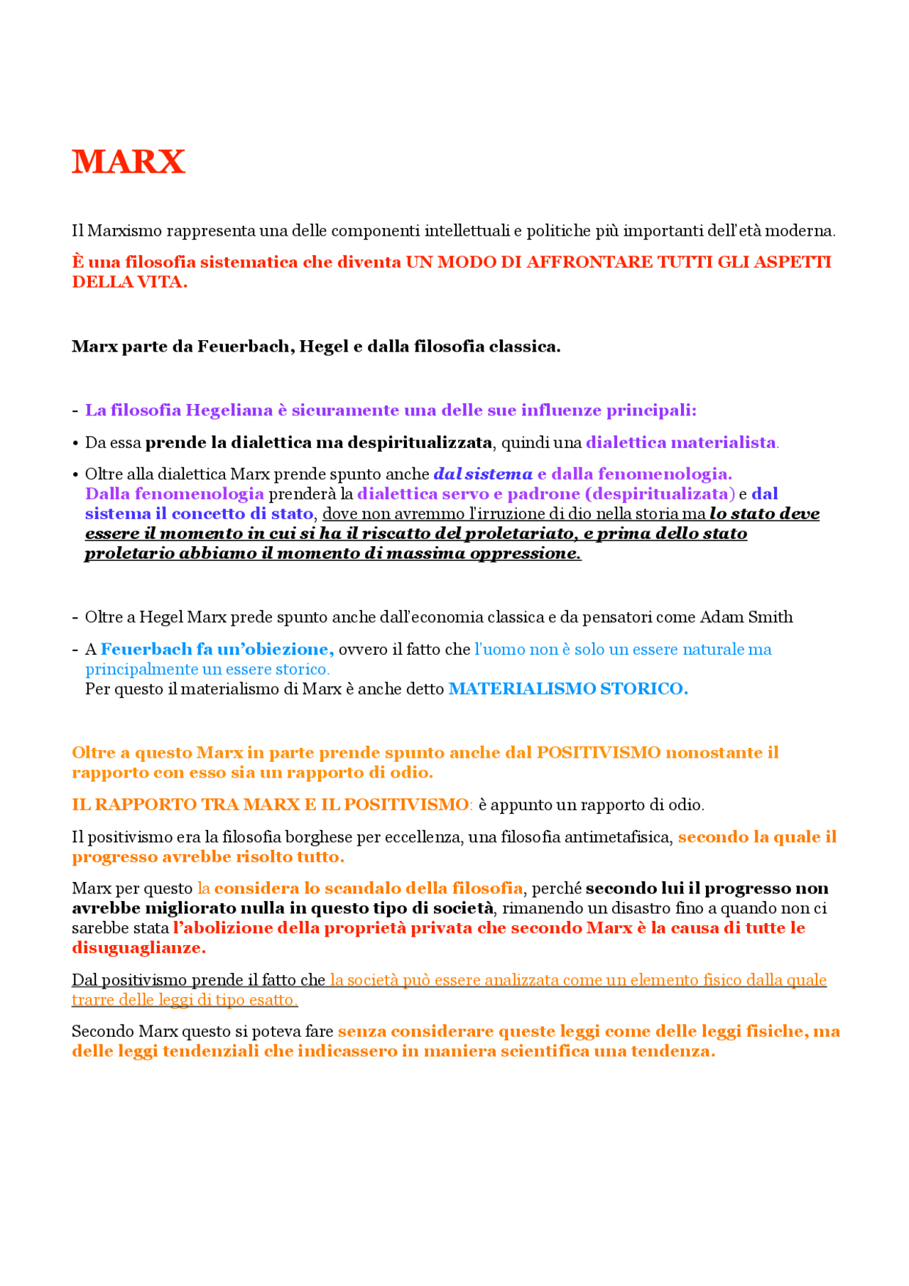 FILOSOFIA - KARL MARX | Appunti di Filosofia | Docsity