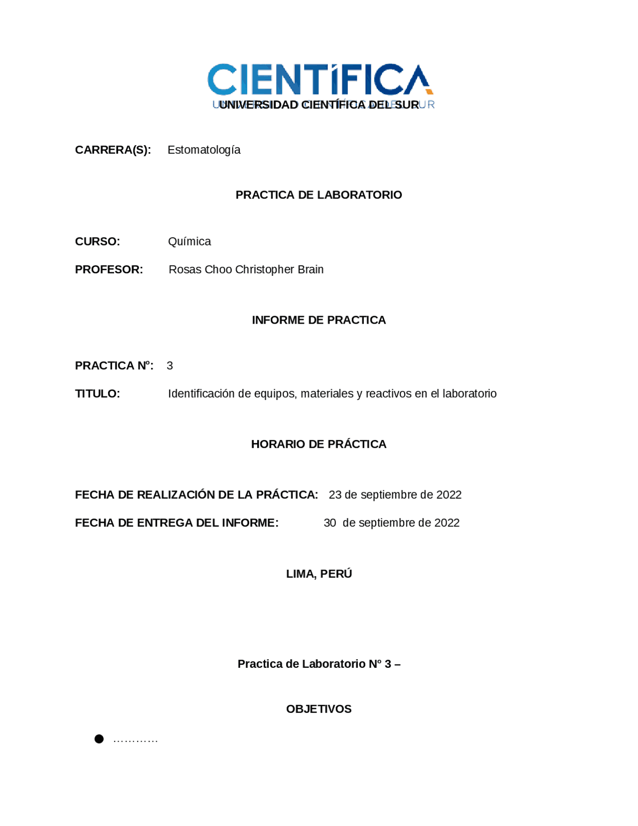 Informes de laboratorio | Ejercicios de Química | Docsity