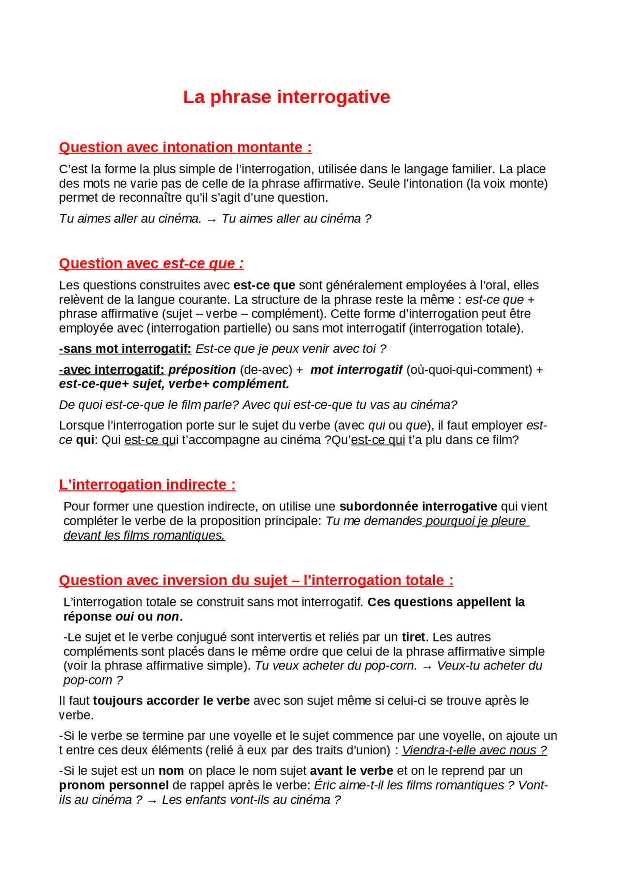 Les différentes phrases interrogatives | Appunti di Francese | Docsity