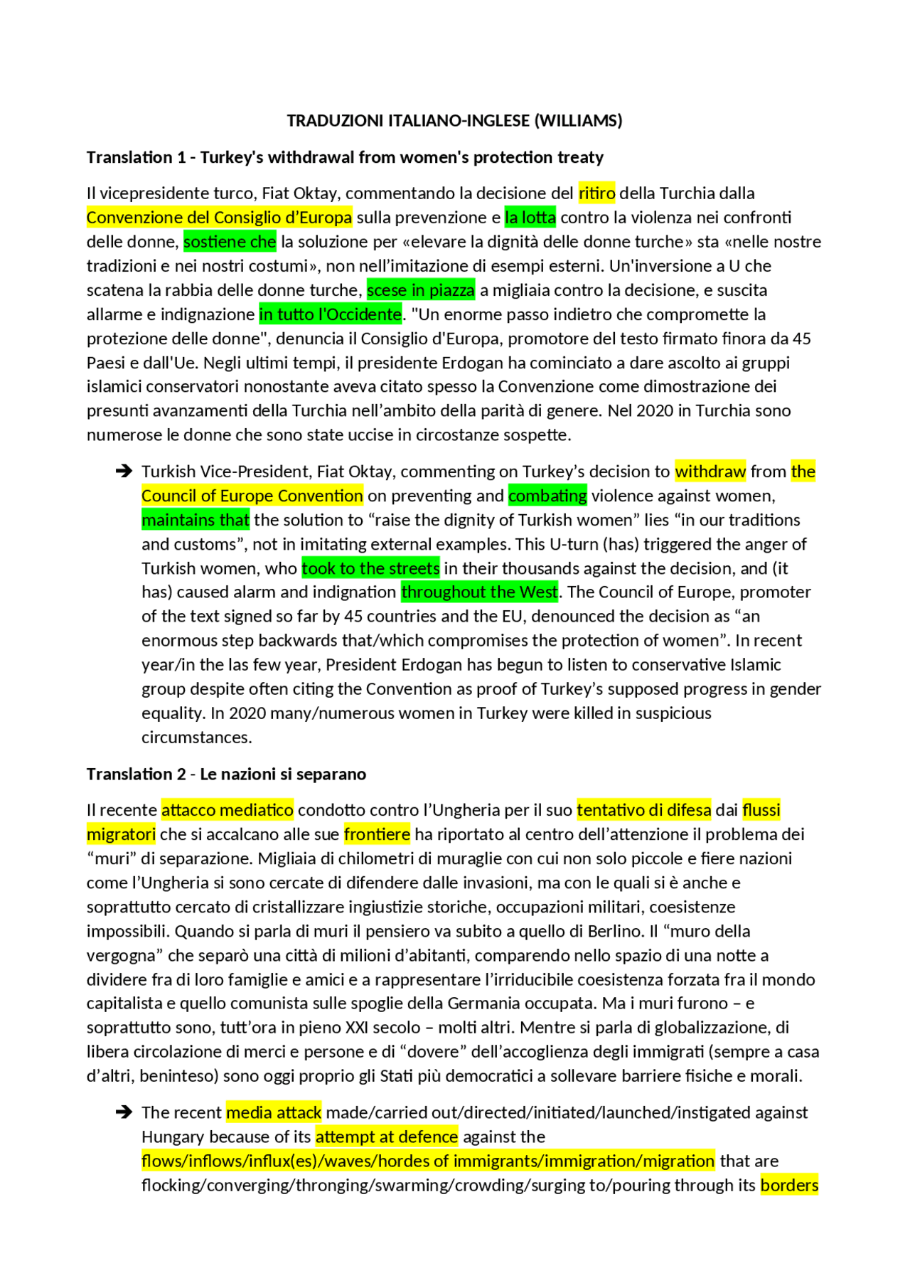 Traduzioni dall'italiano all'inglese per l'esame di inglese 3 scritto | Traduzioni di Lingua ...