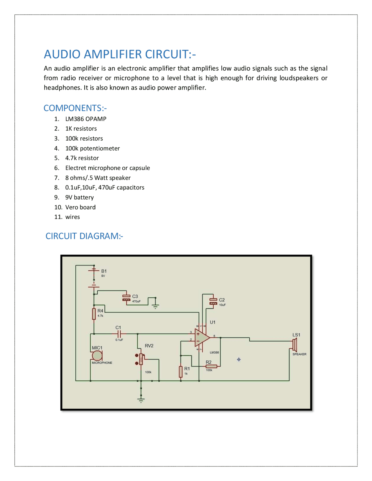 Design An Audio Amplifier Assignments Analog Electronics Docsity
