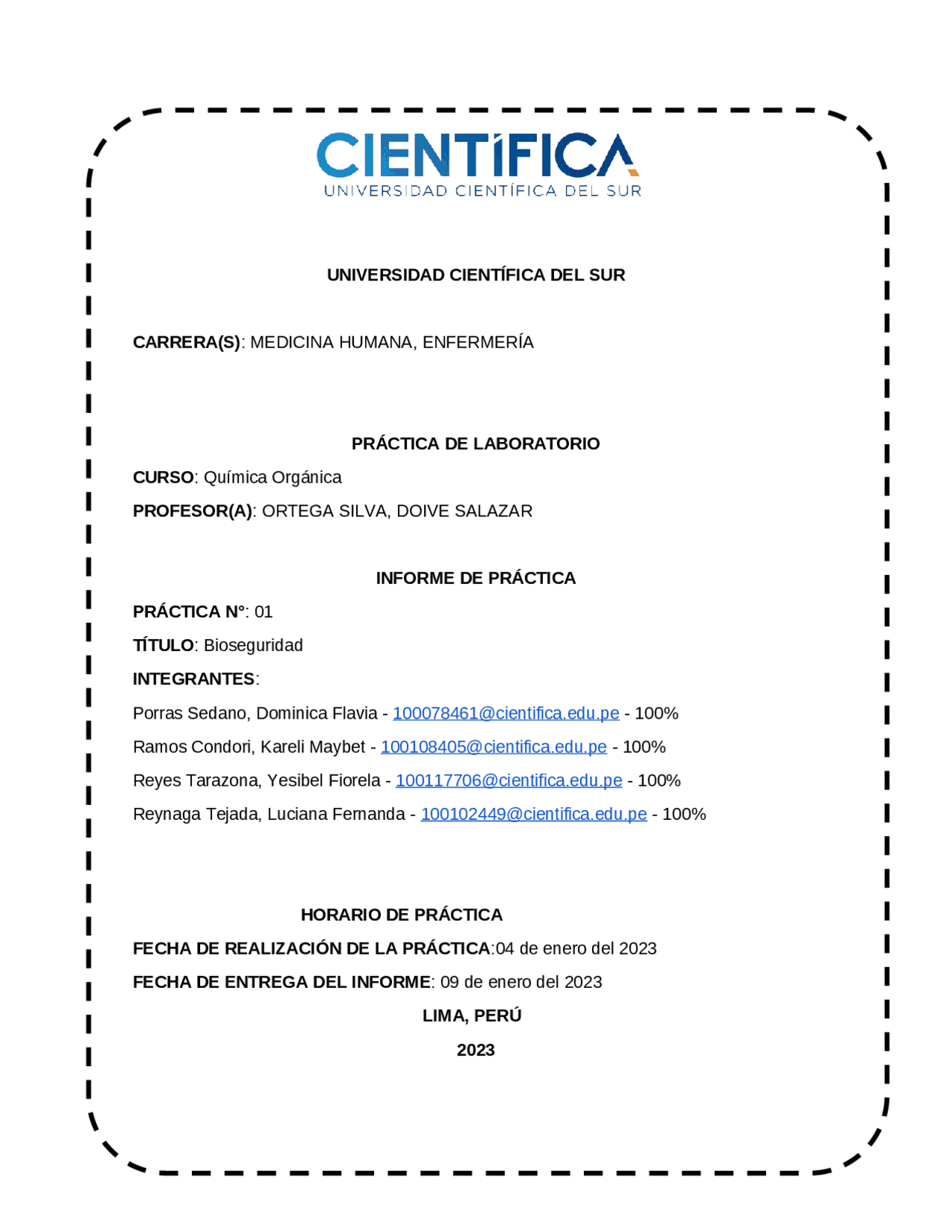 Informe De Bioseguridad Apuntes De Química Orgánica Docsity