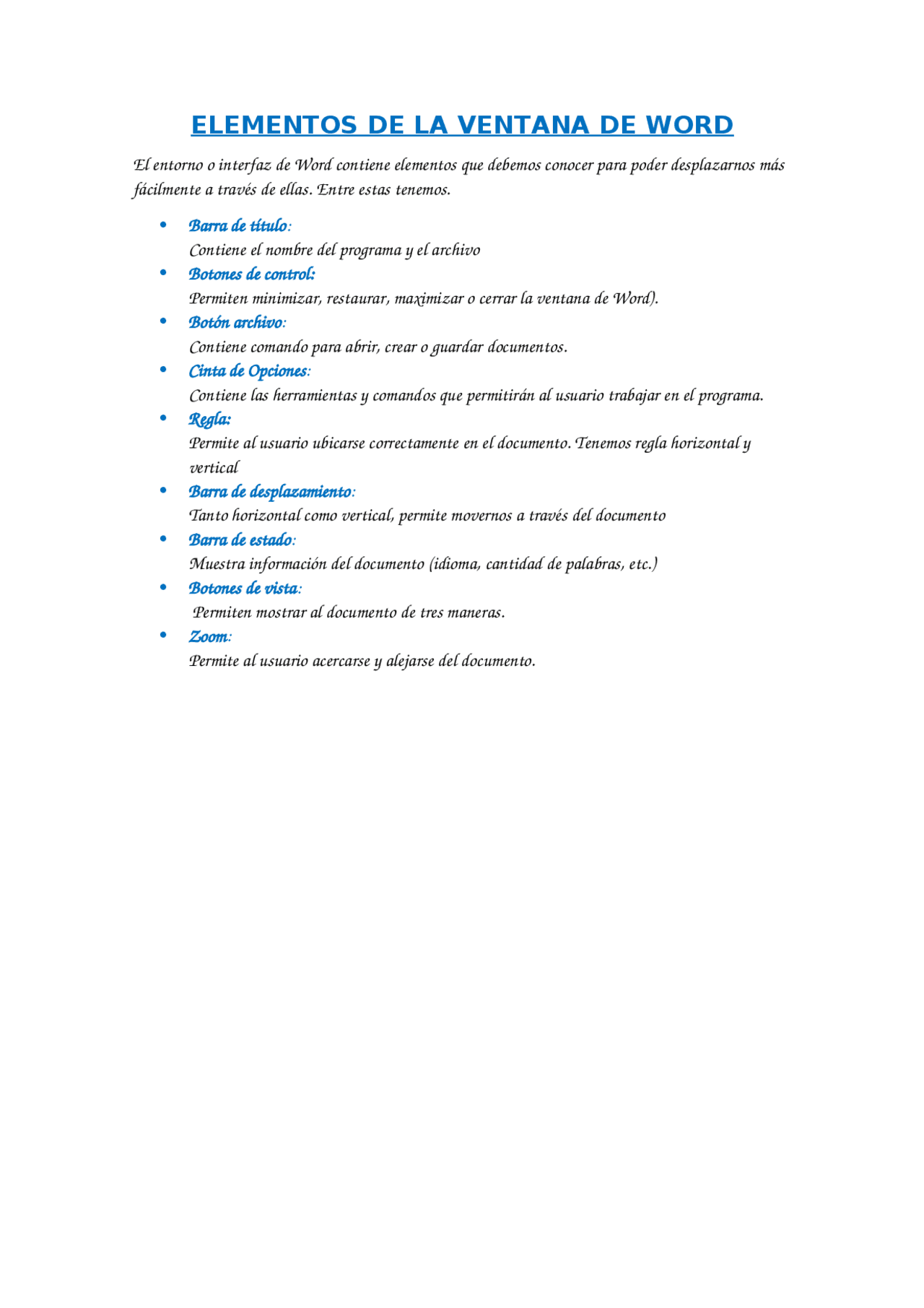 Elementos De La Ventana De Word Apuntes De Informática Docsity