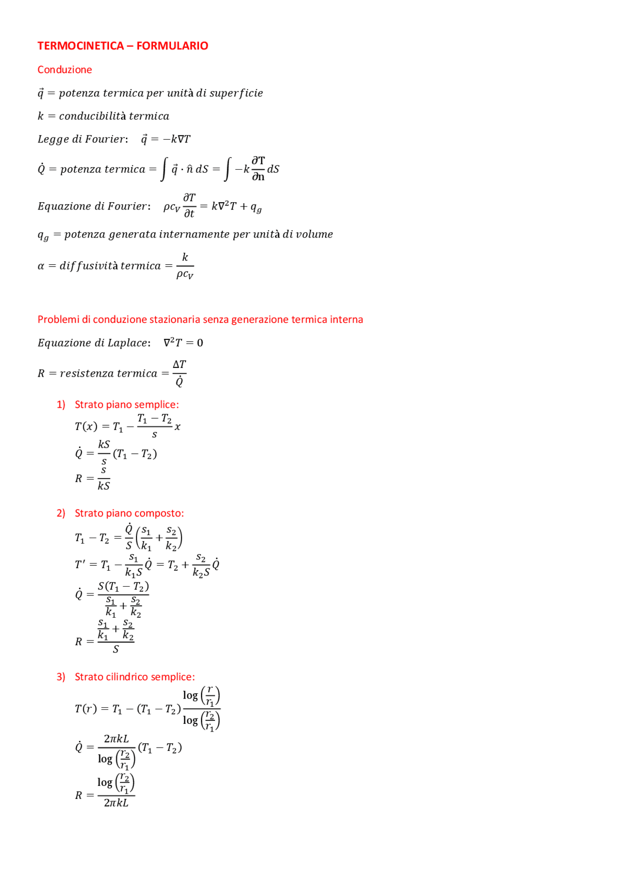 Formulario Di Termocinetica Formulari Di Termocinetica Docsity