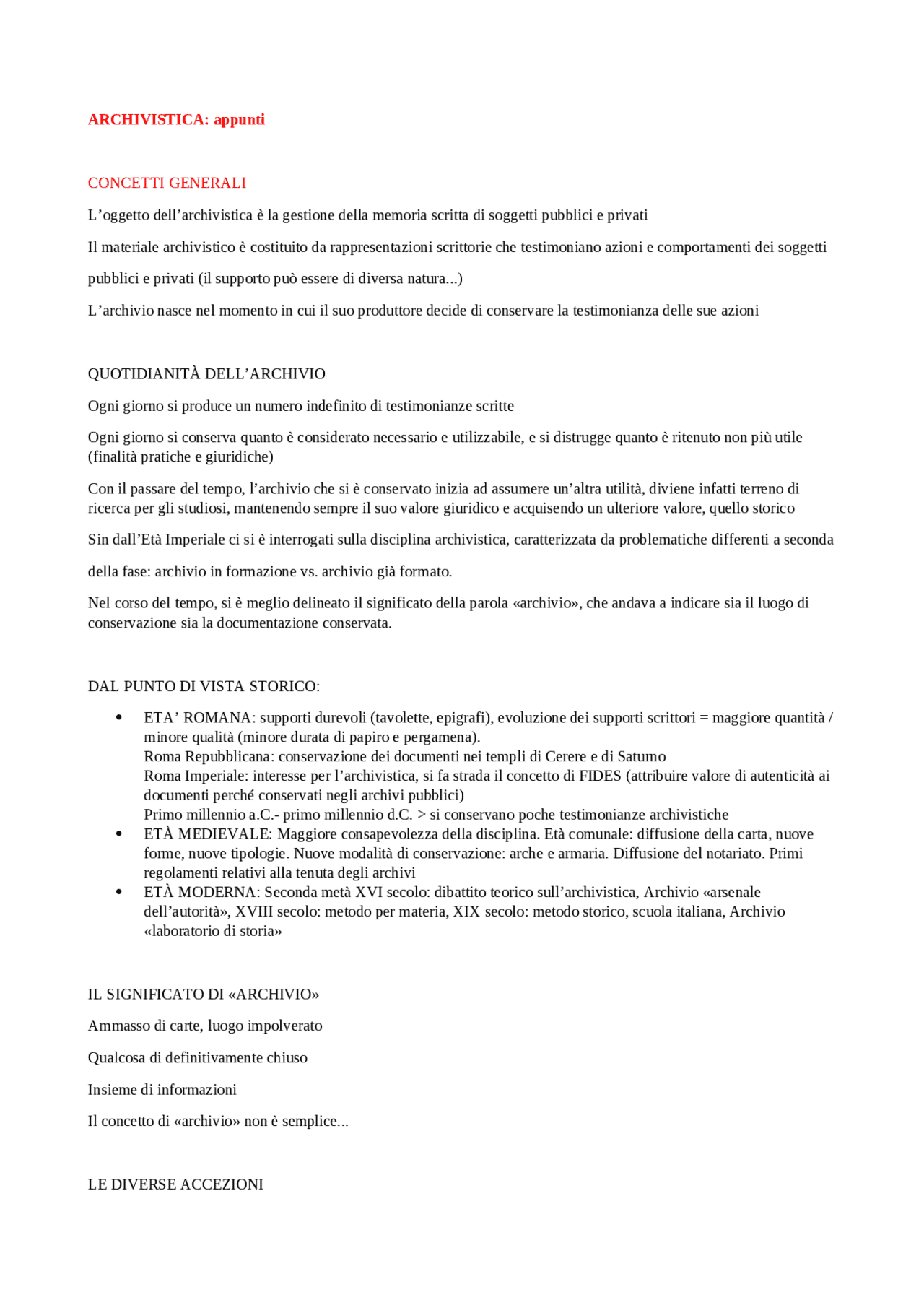 Appunti archivistica | Appunti di Archivistica | Docsity