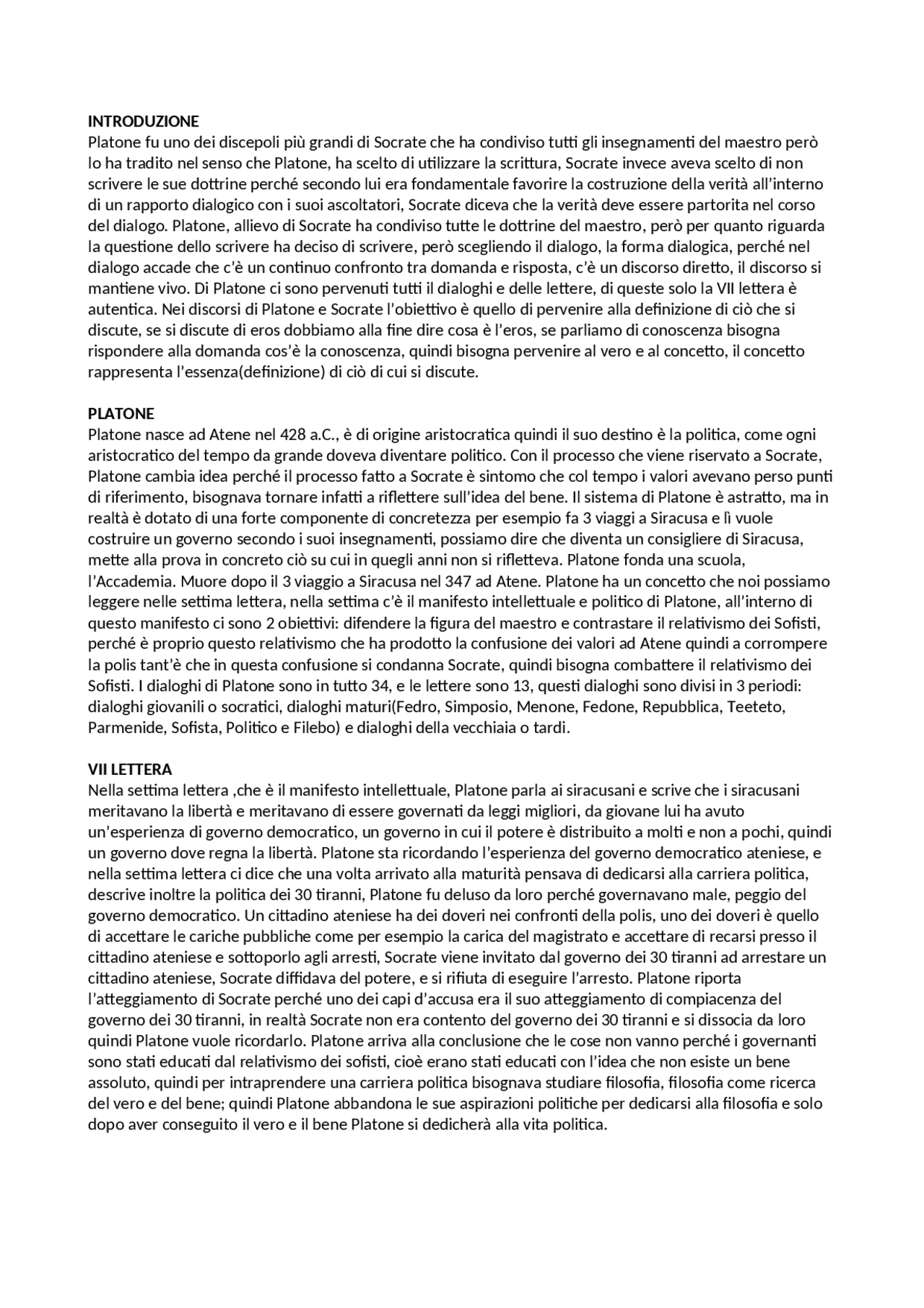 Platone e i suoi scritti e dialoghi | Appunti di Filosofia | Docsity