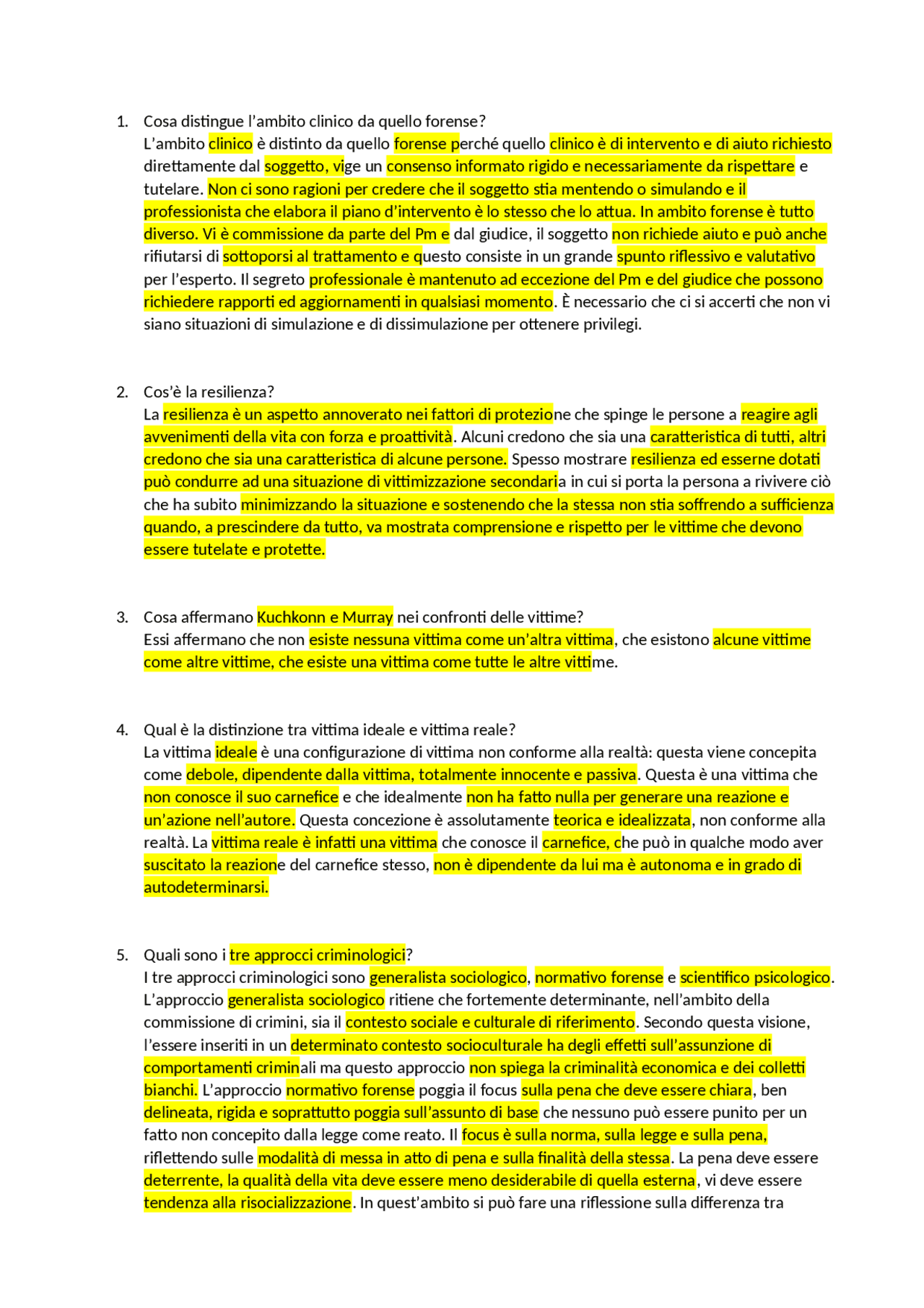 Simulazione domande e risposte "carriere criminali" | Esercizi di Criminologia | Docsity