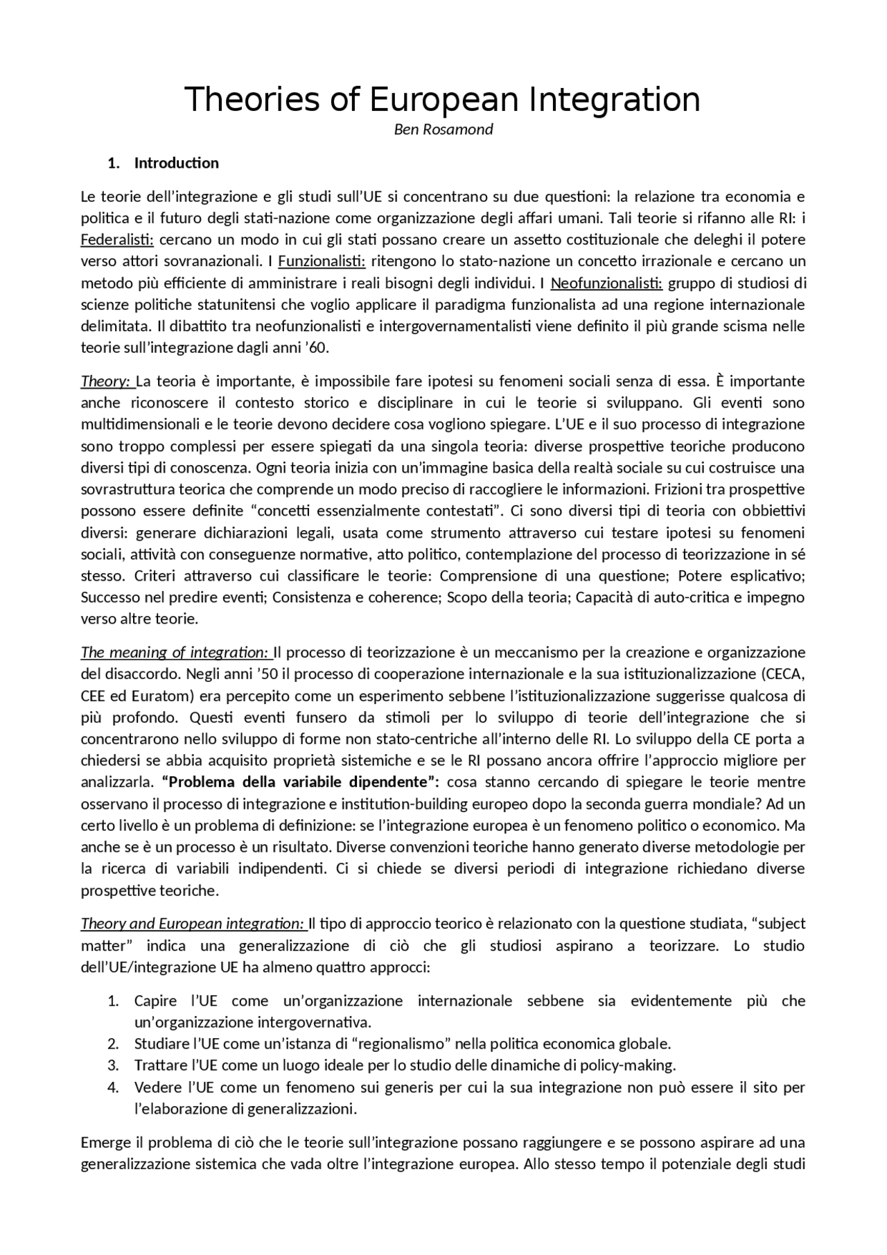 Theories of European Integration - Ben Rosamond | Appunti di Politiche ...