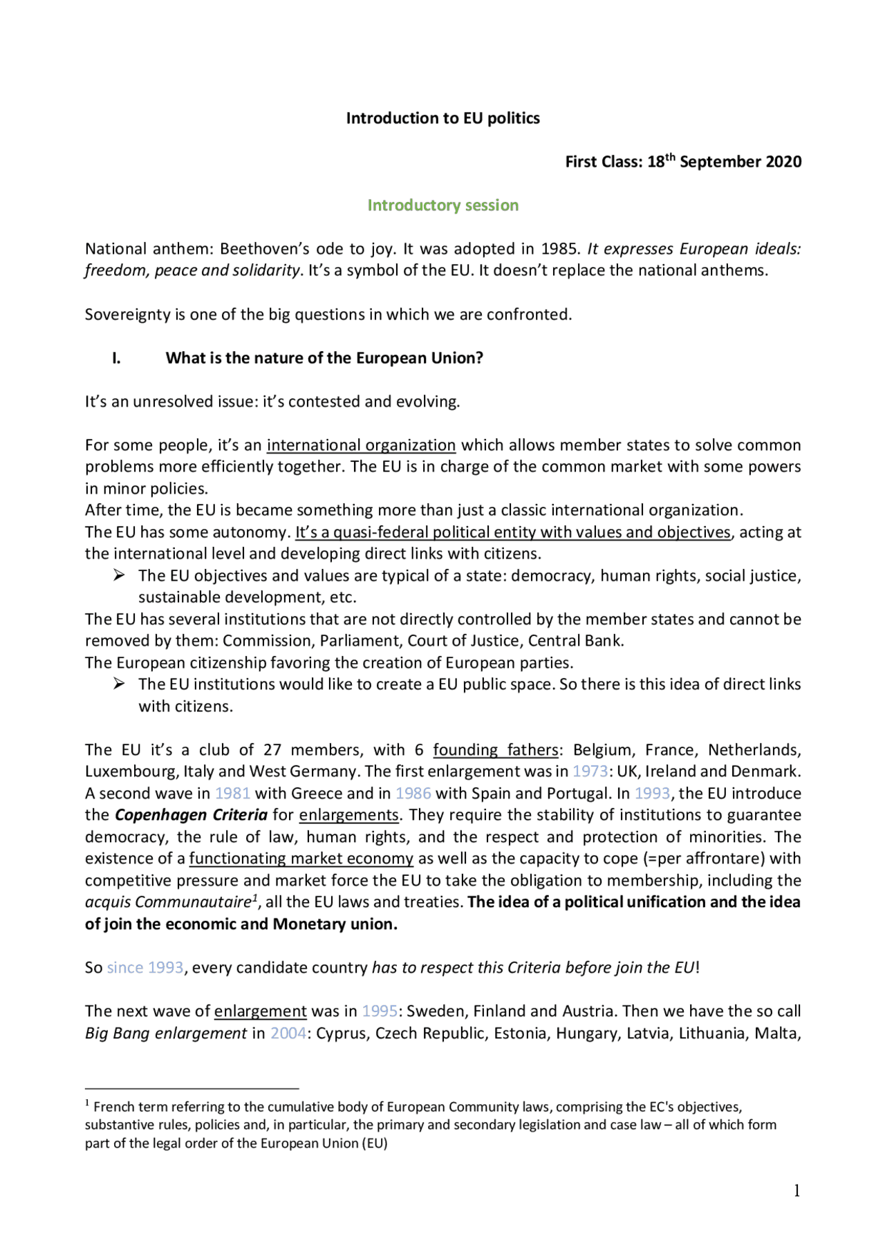 Introduction to EU Politics | Lecture notes Politics of the European ...