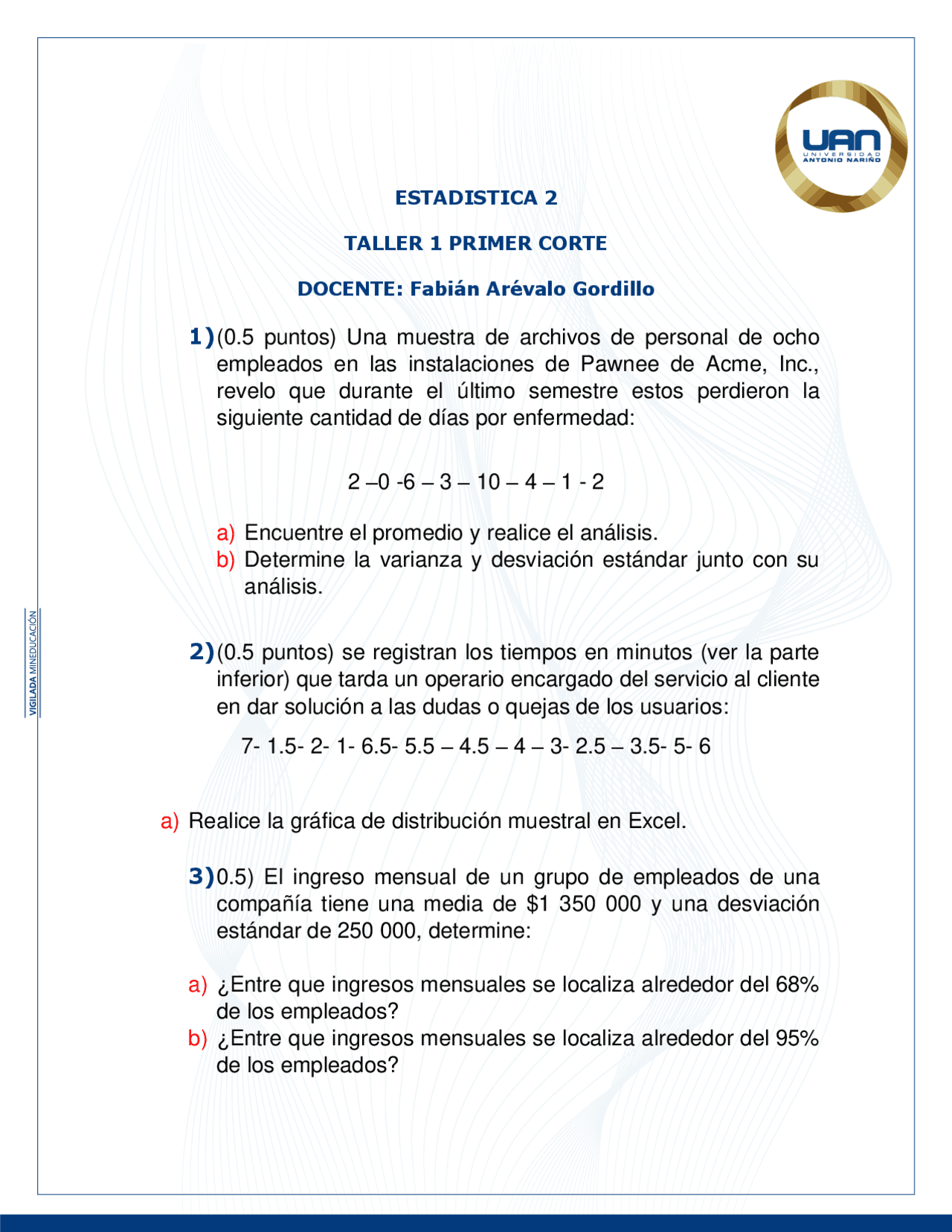 Ejercicios para repasar | Ejercicios de Estadística | Docsity