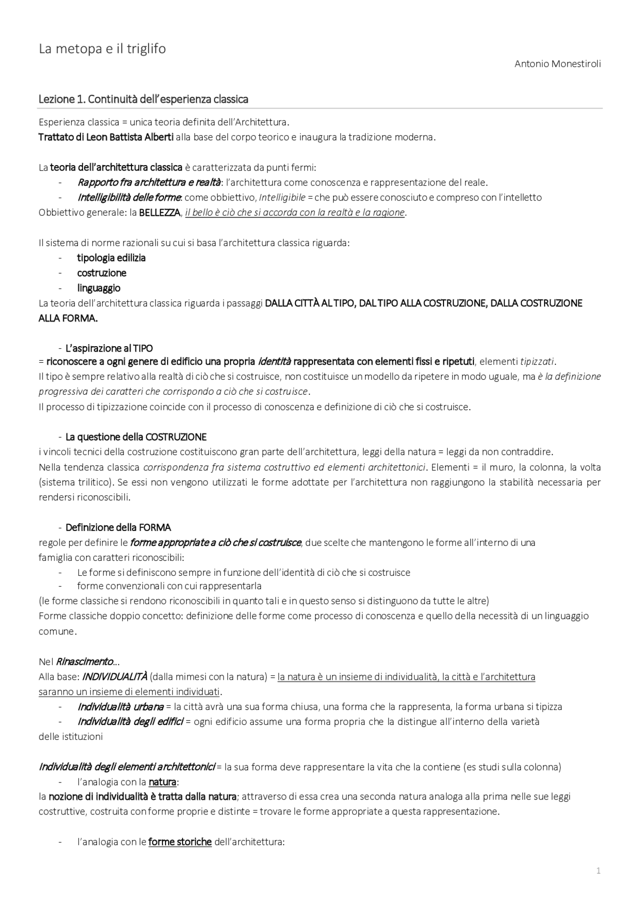 Riassunto la metopa e il triglifo di Antonio Monestiroli | Sintesi del ...