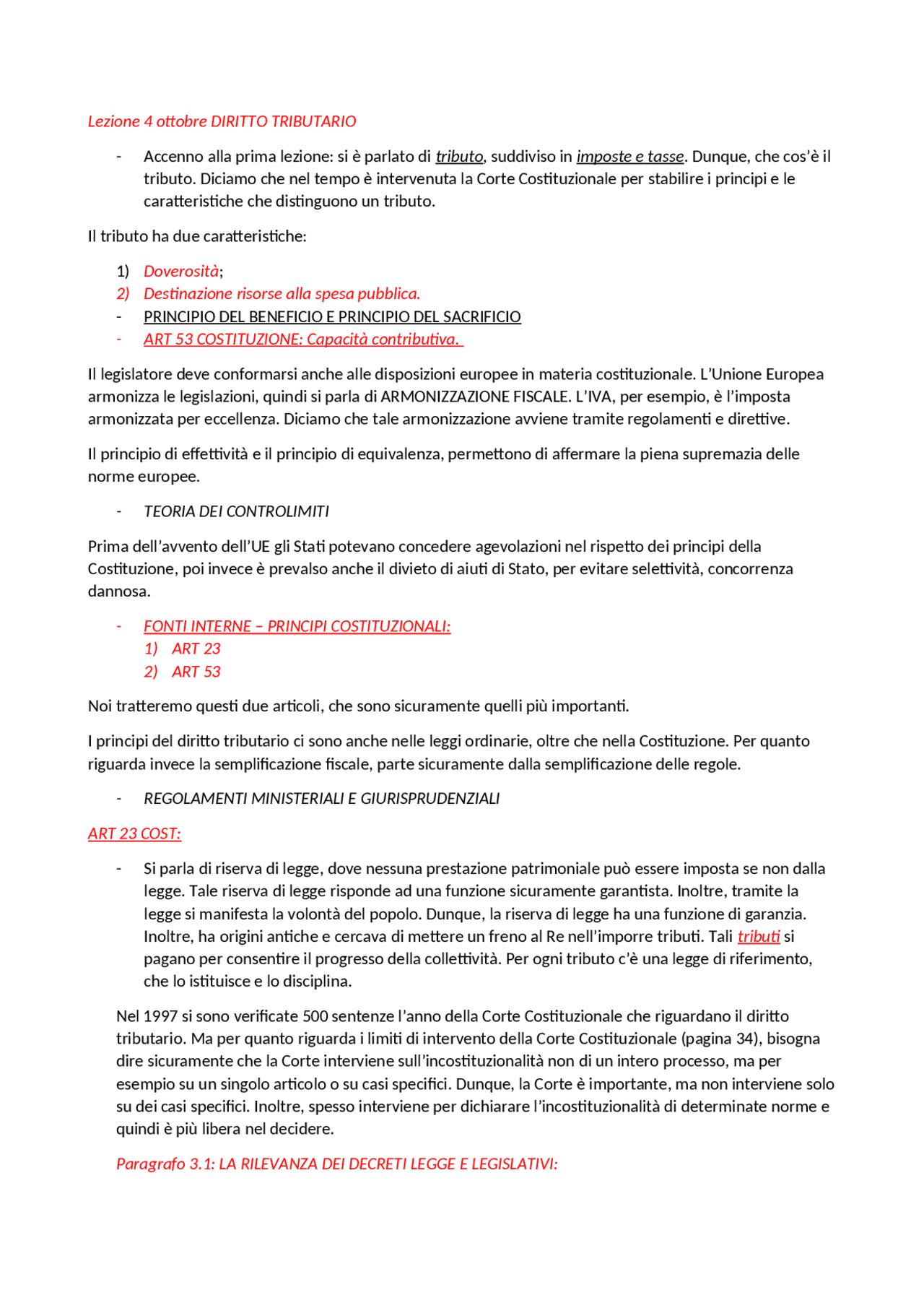 Appunti Presi A Lezione Di Diritto Tributario Prof Ingrao Appunti