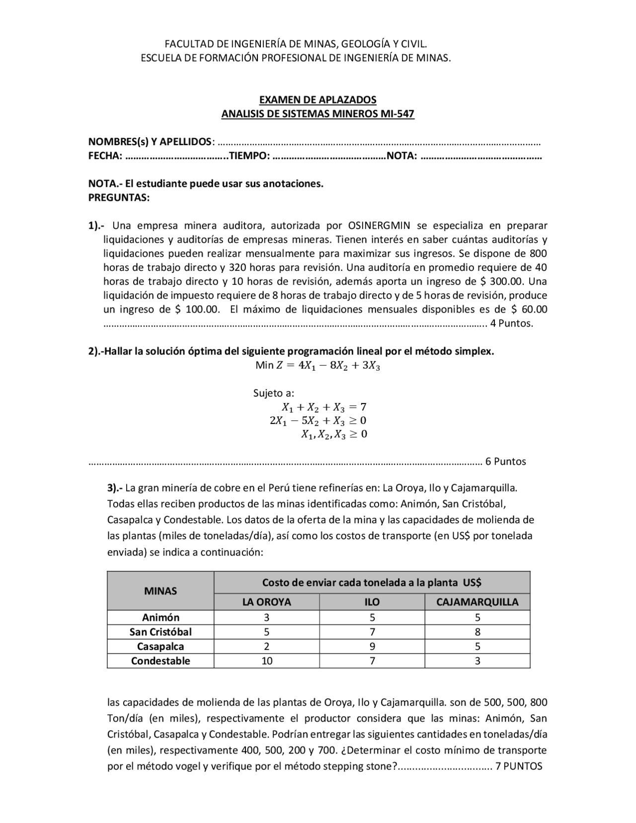 Examen De Minas Unsch Resúmenes De Geología Docsity