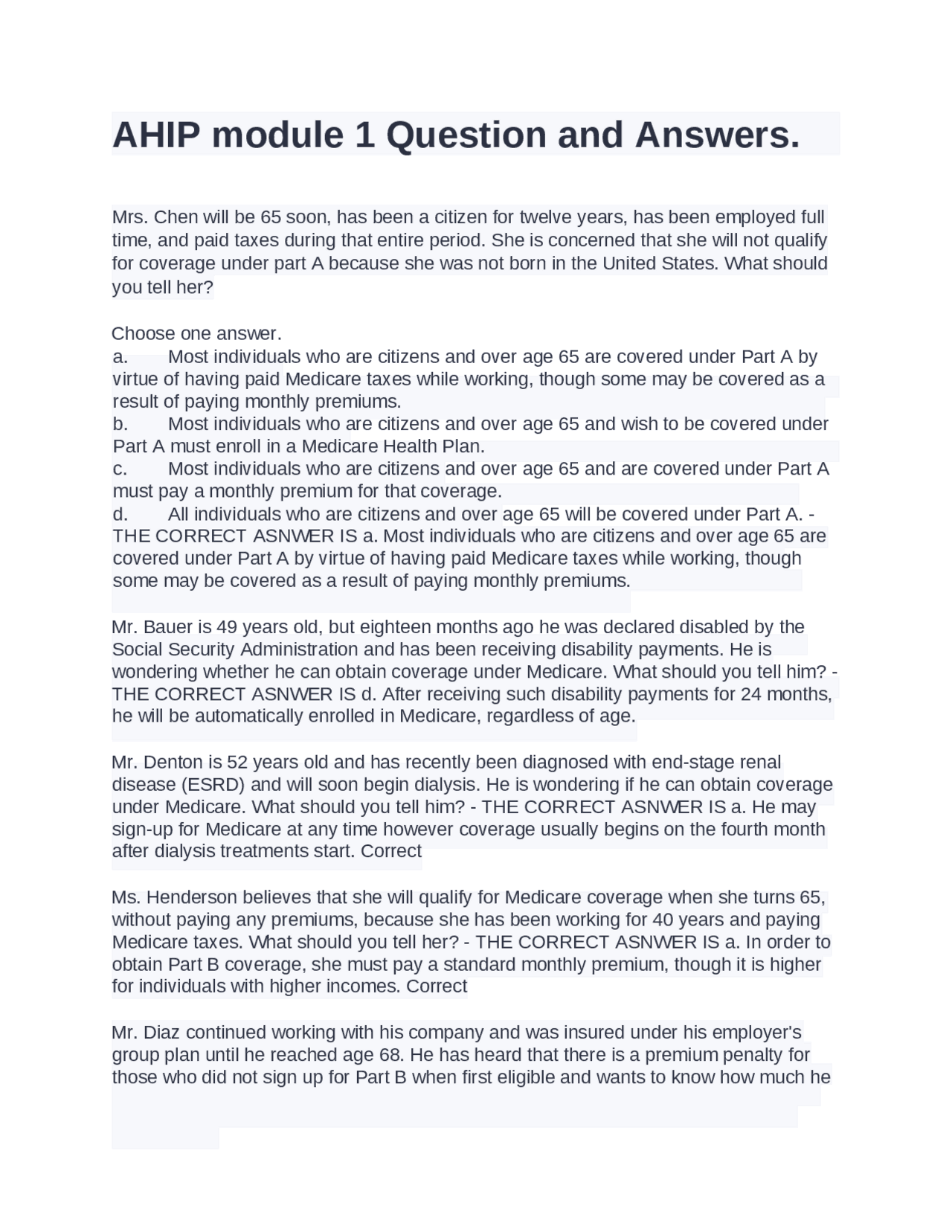 Ahip Module 1 Question And Answers Exams Human Resource Management