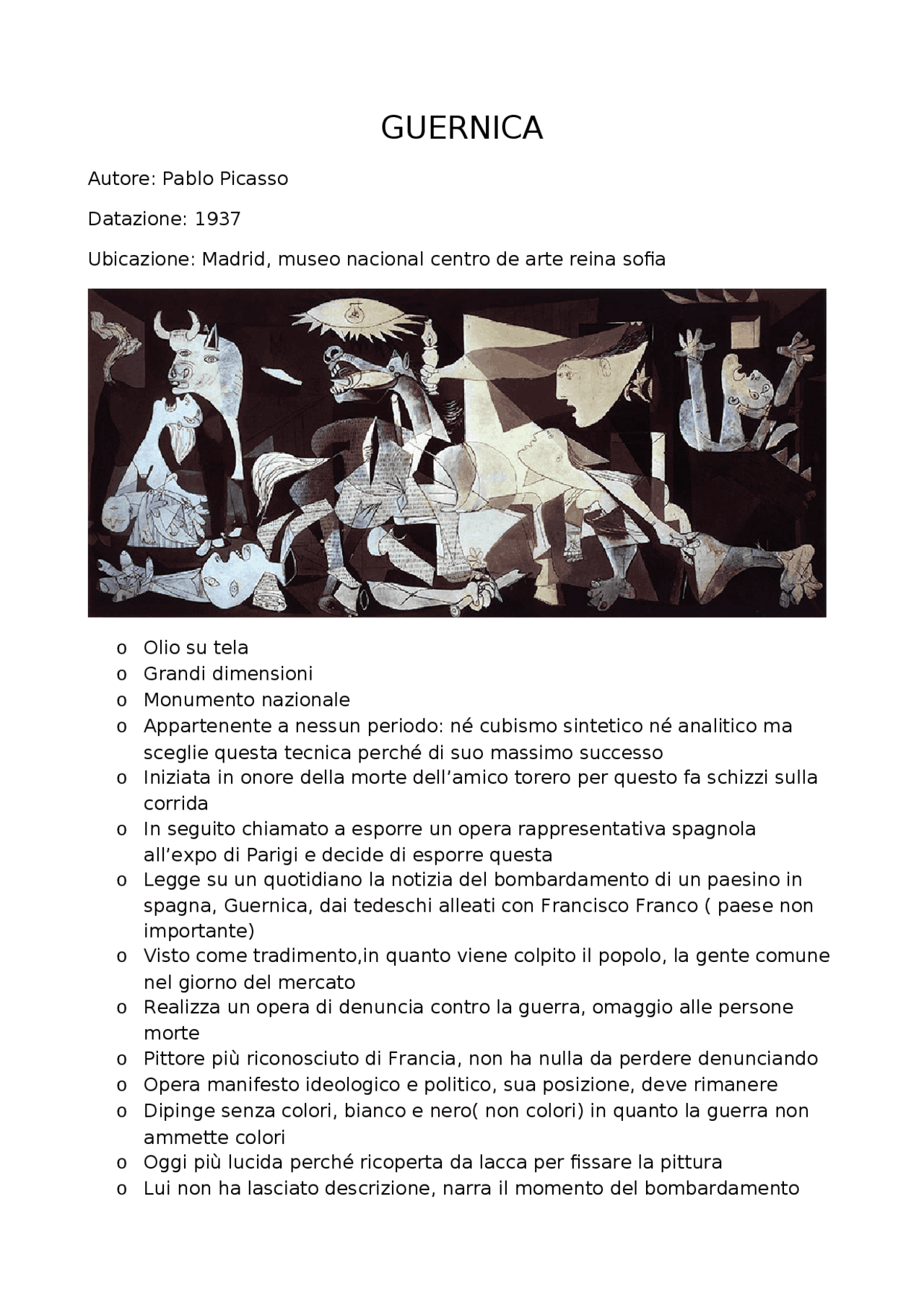 Schedatura di guernica | Schemi e mappe concettuali di Elementi di ...