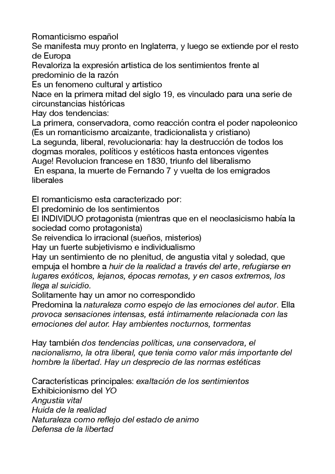 Romanticismo spagnolo | Study notes of Spanish | Docsity