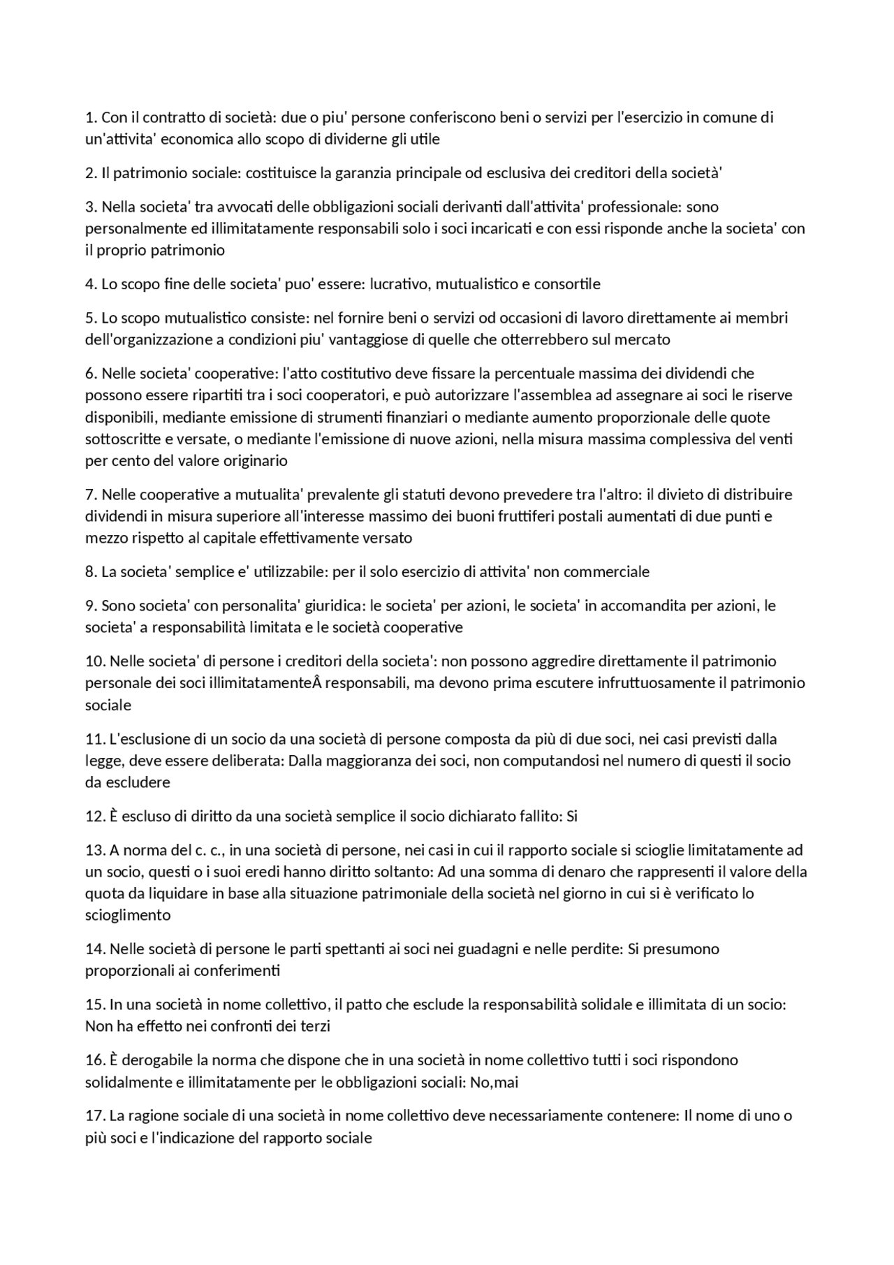 Test Domande Risposte Esercizi Di Diritto Delle Società Docsity