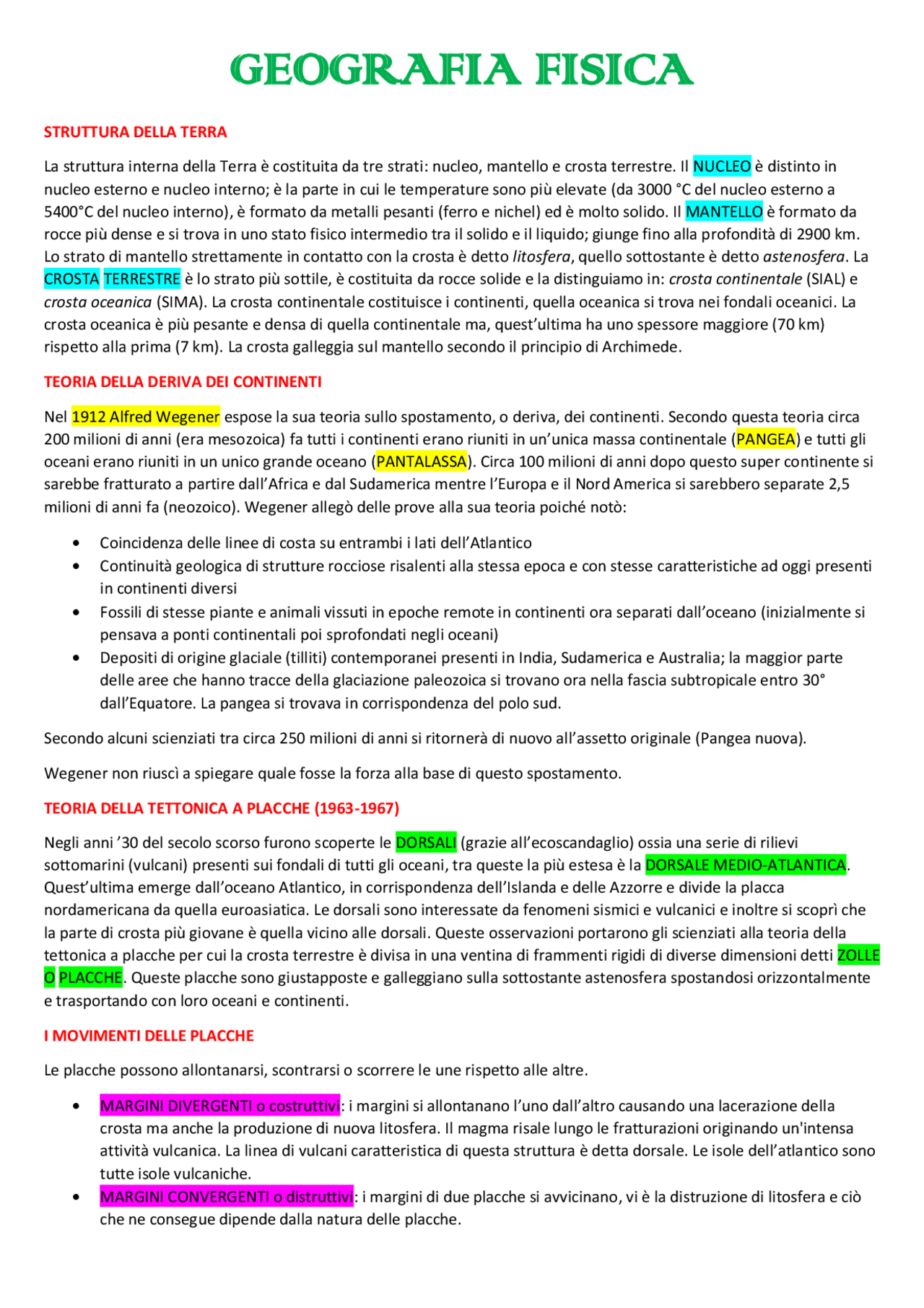Programma Di Geografia Fisica Completo Basato Sulle Slides Fornite Dal