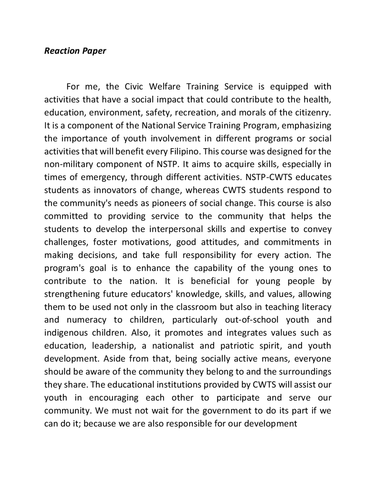 Civic Welfare Training Service and its Importance in Youth Involvement ...
