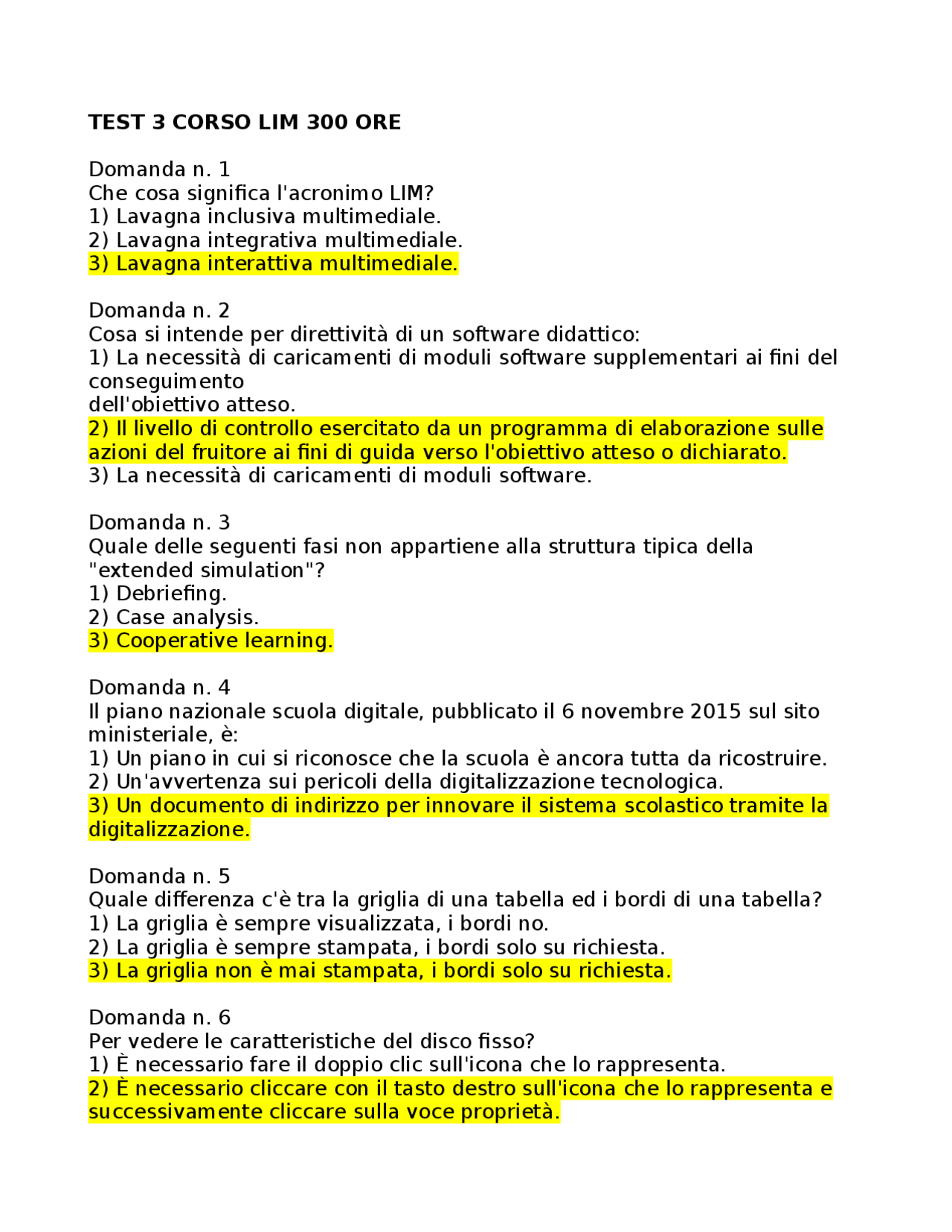 Lim 300 Ore Test 3 Salvemini Panieri Di Elementi Di Informatica Docsity