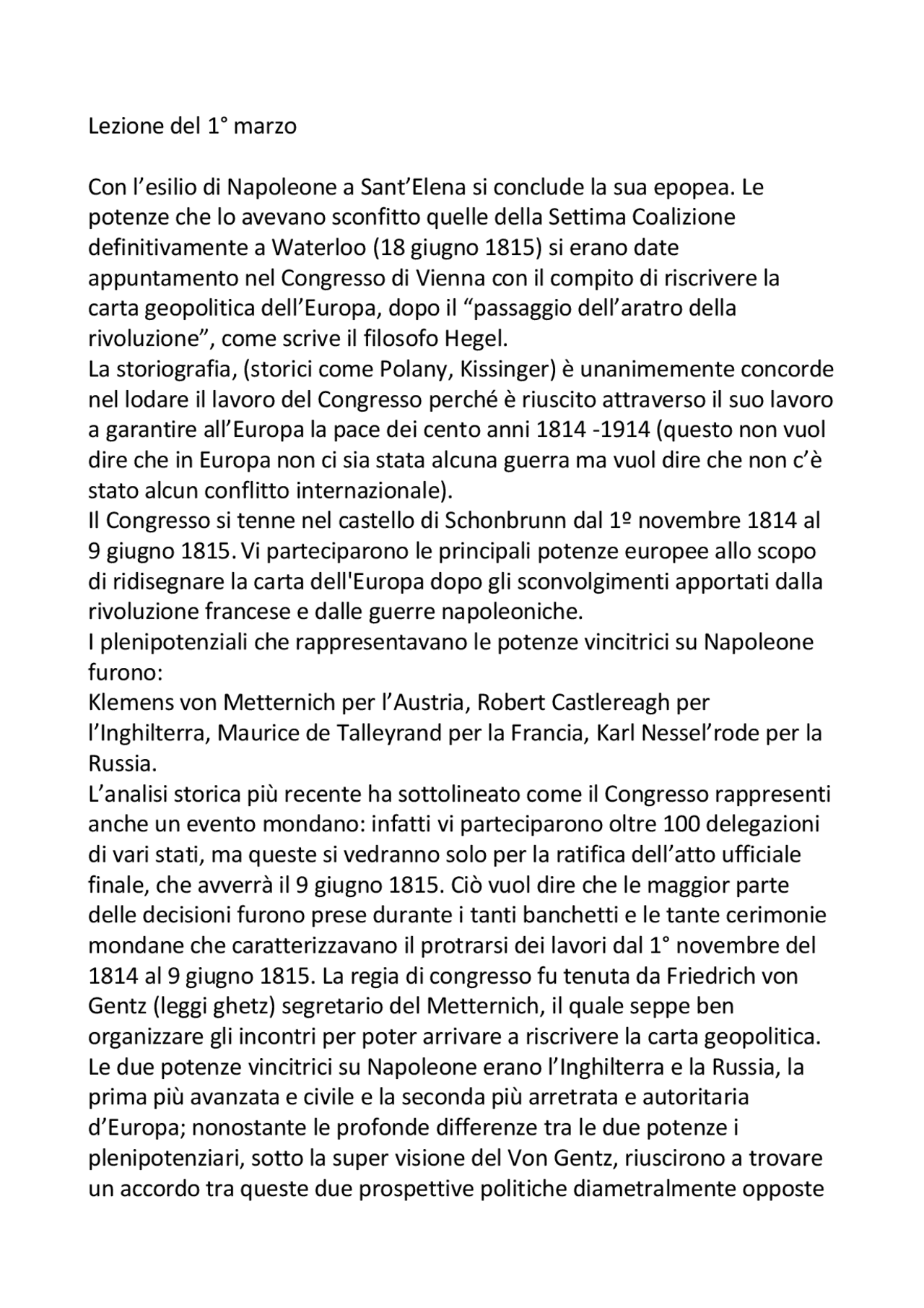 Storia, napoleone, principio equilibrio | Appunti di Storia | Docsity