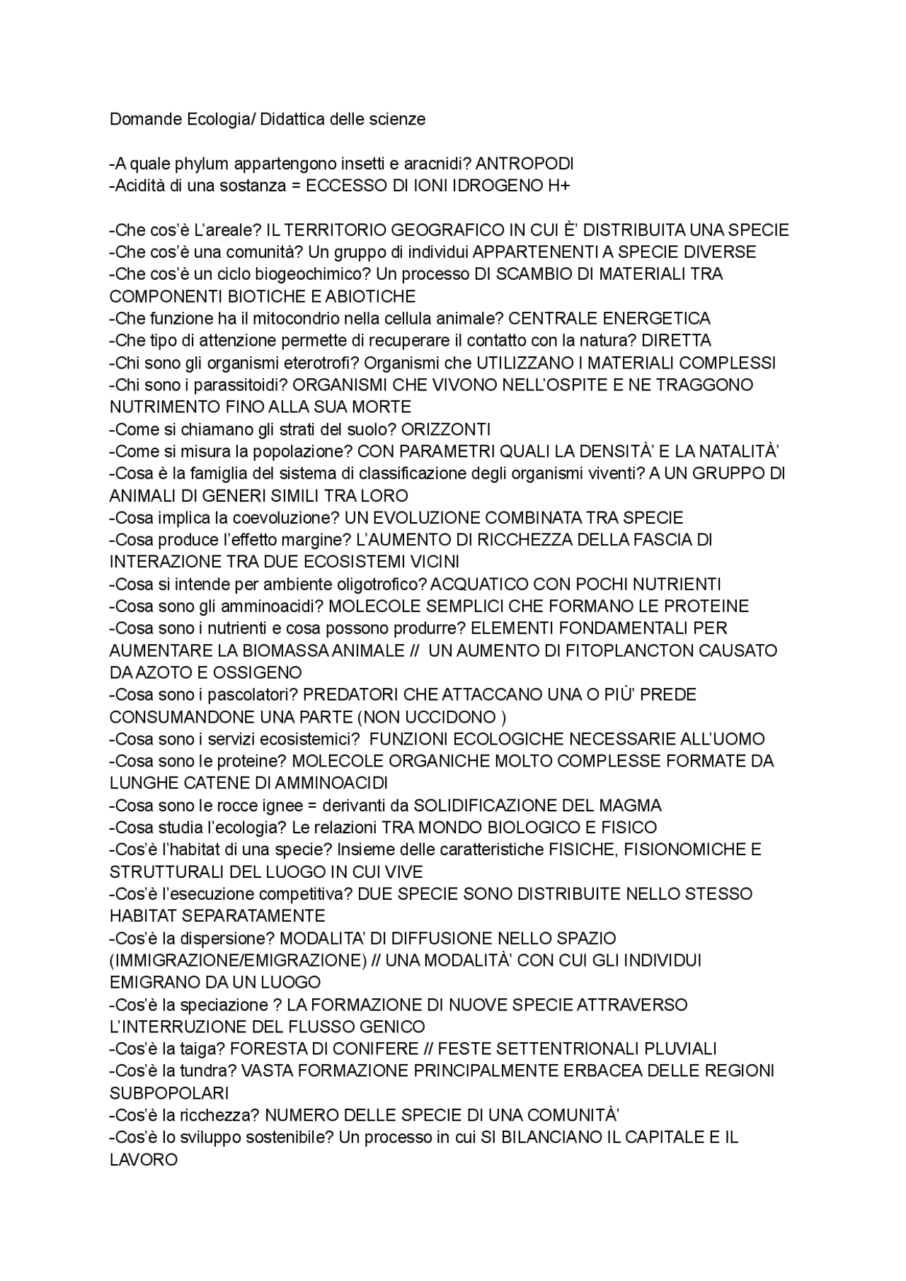 Domande Chiuse Esame Di Ecologia Didattica Delle Scienze Prove D