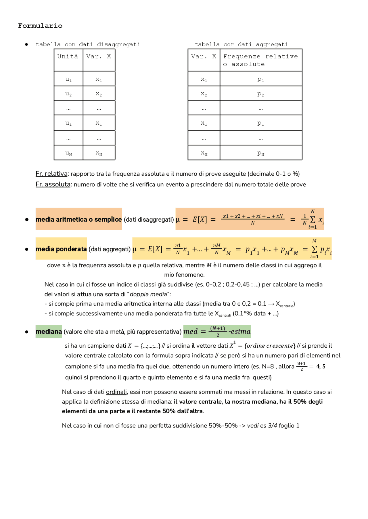 Riassunto metodi quantitativi | Schemi e mappe concettuali di Statistica | Docsity