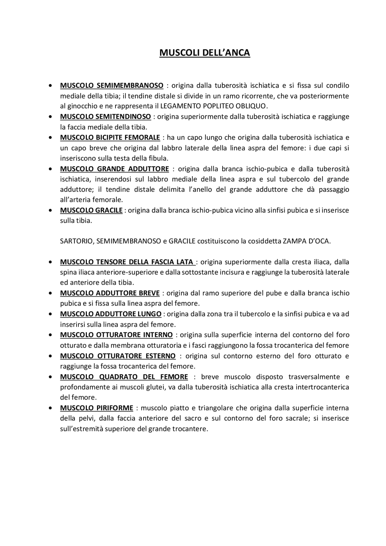 ANATOMIA MUSCOLI ORIGINE INSERZIONI | Schemi e mappe concettuali di Anatomia | Docsity