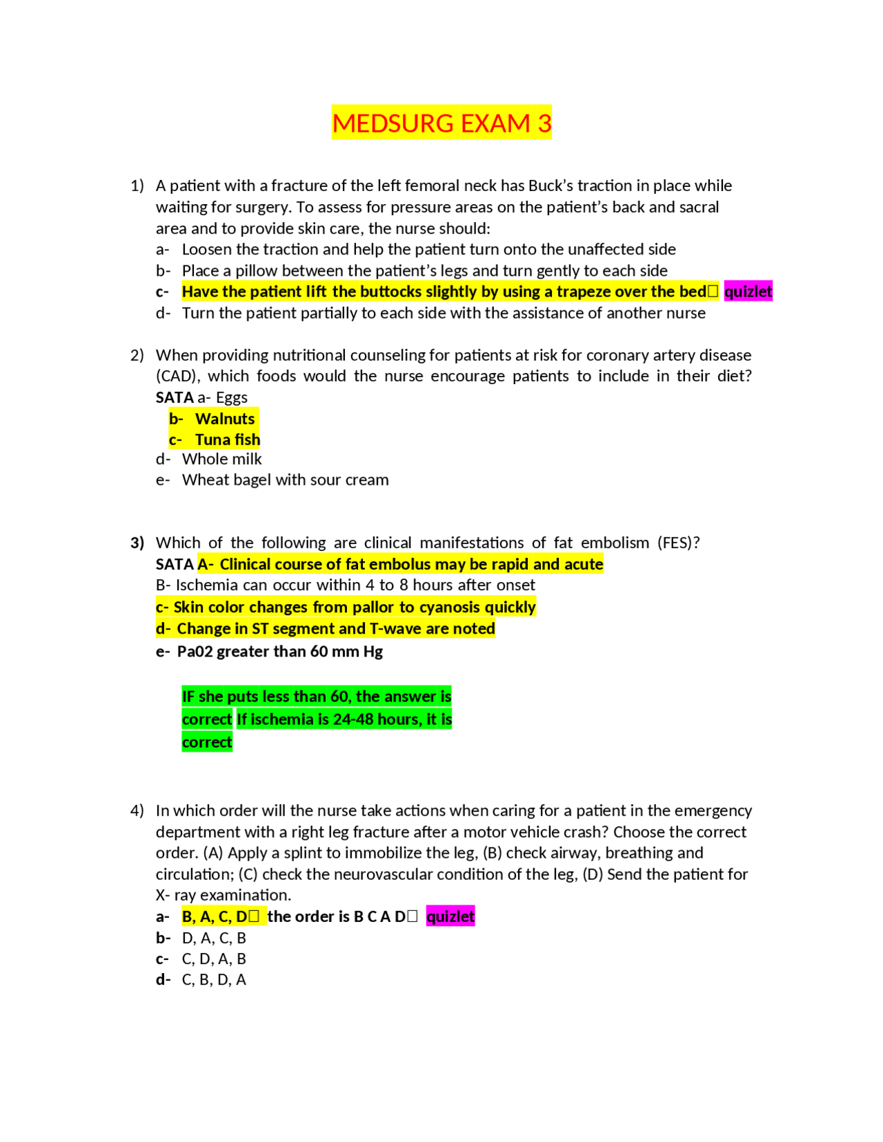 Medsurg Exam Questions With Answers Teted And Verified Solutions Rated