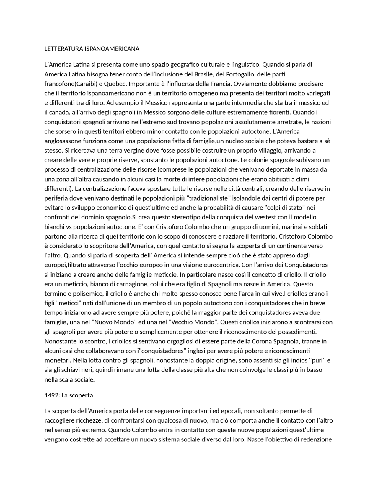 Riassunto Letteratura Ispano Americana Schemi E Mappe Concettuali Di