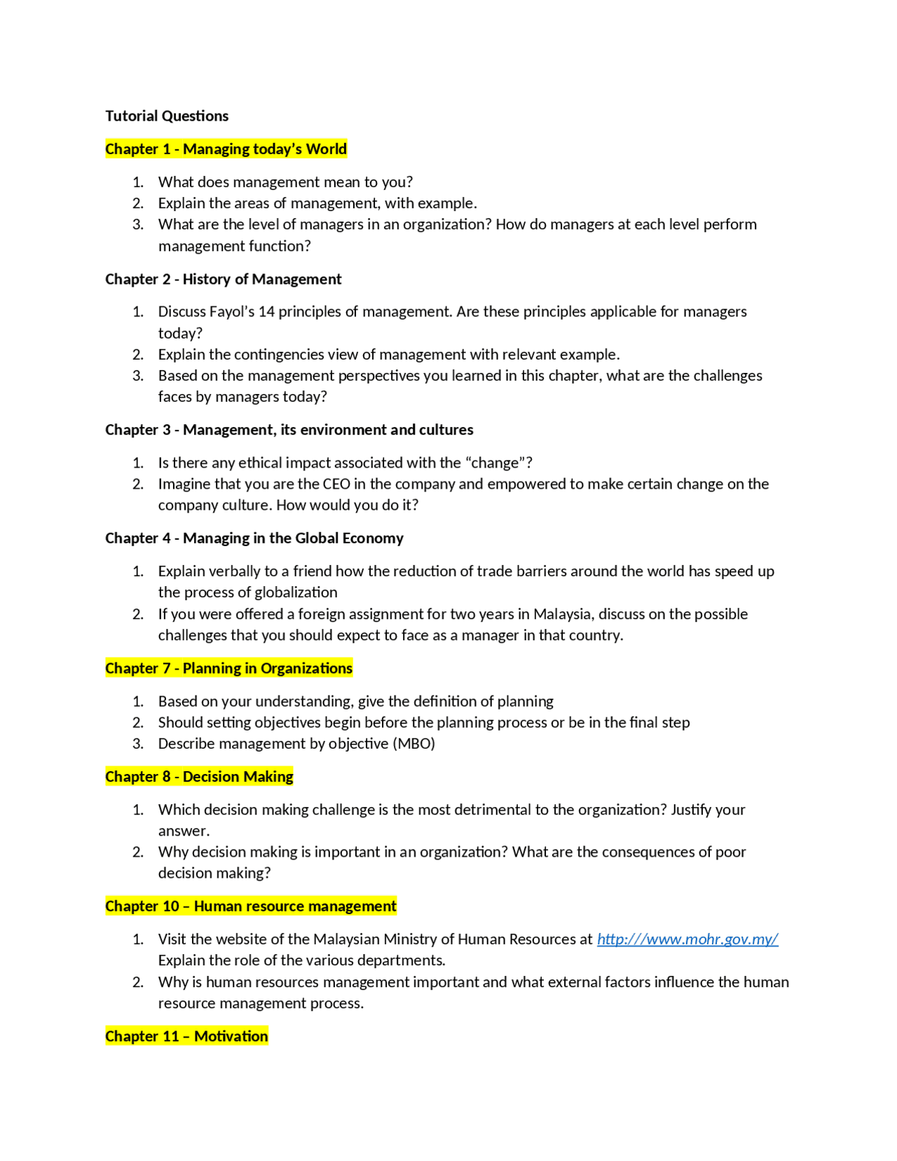 Tutorial Questions in management economic | Lecture notes Managerial ...
