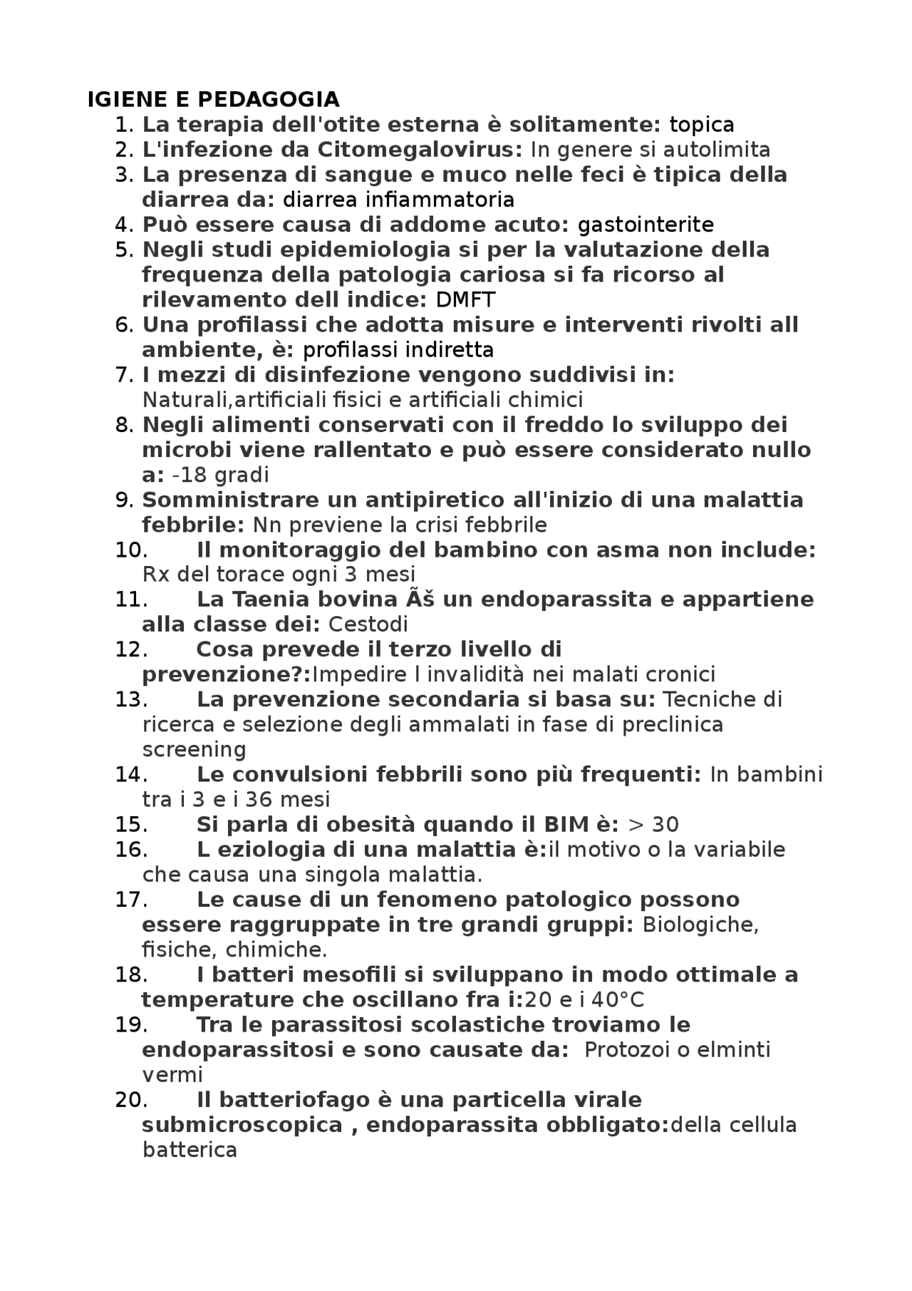 Domande E Risposte Esame Prove Desame Di Pediatria Docsity