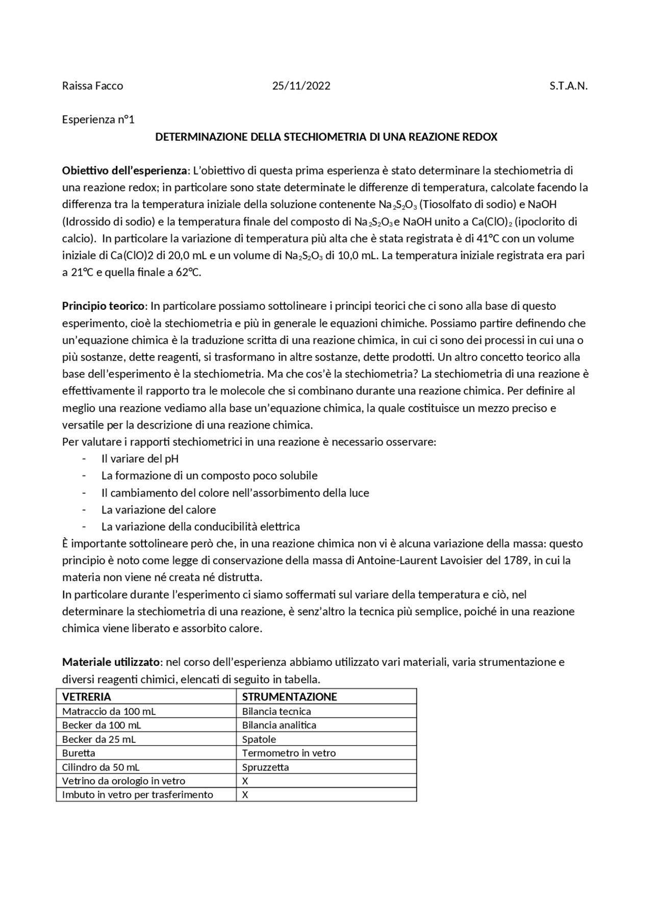 Determinazione Della Stechiometria Di Una Reazione Redox Prove D