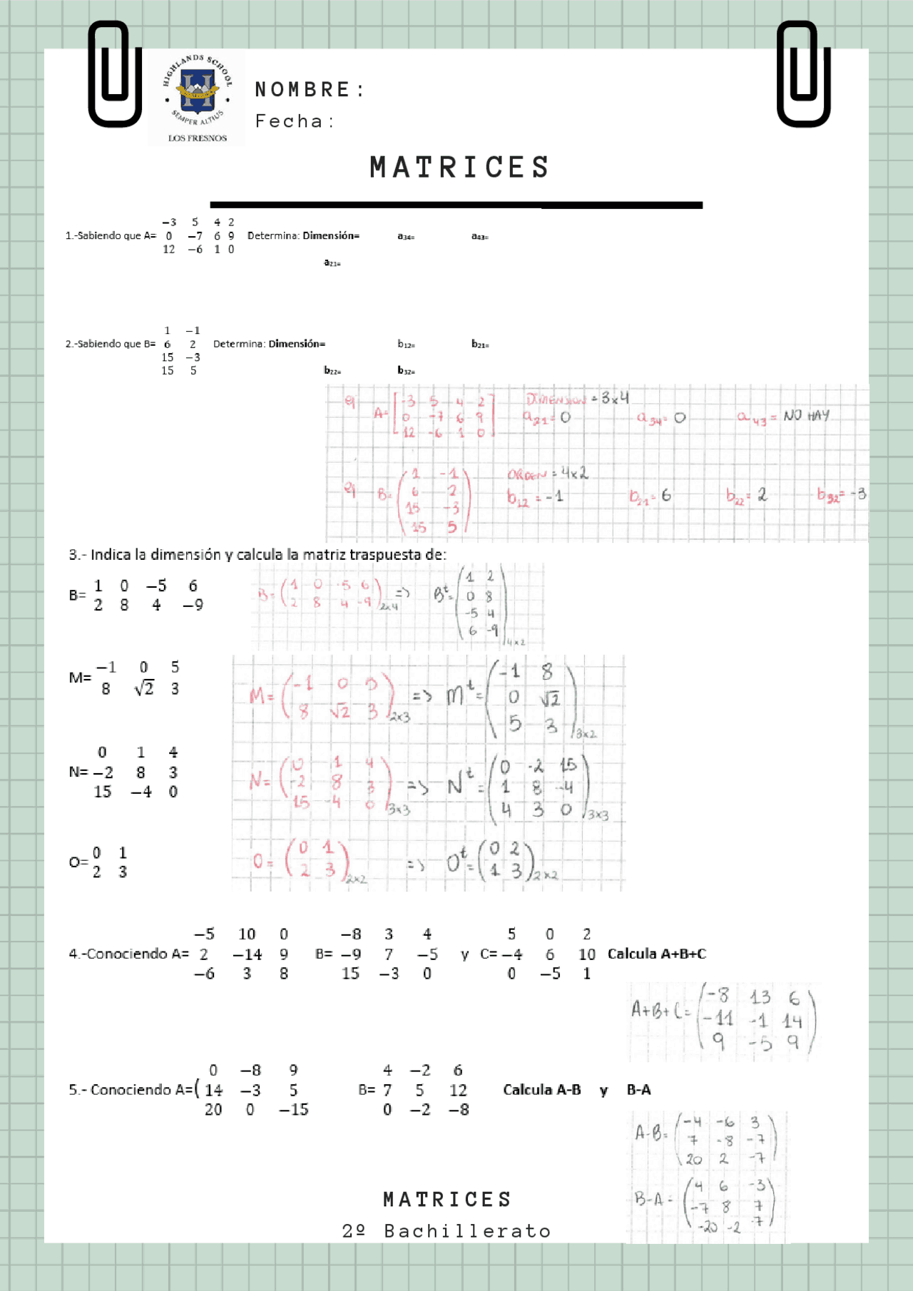 Ejercicios Resueltos De Matrices Exercises Of Mathematics Docsity