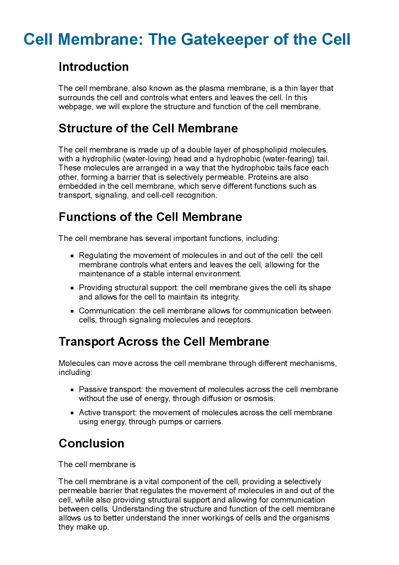 Cell_membrane_the_gatekeeper_of_the_cell | Study notes Biology | Docsity