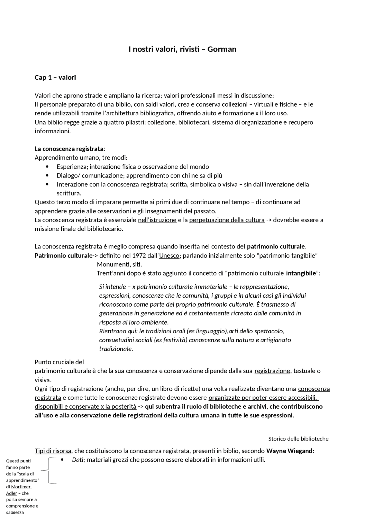 I nostri valori, rivisti La biblioteconomia in un mondo in ...