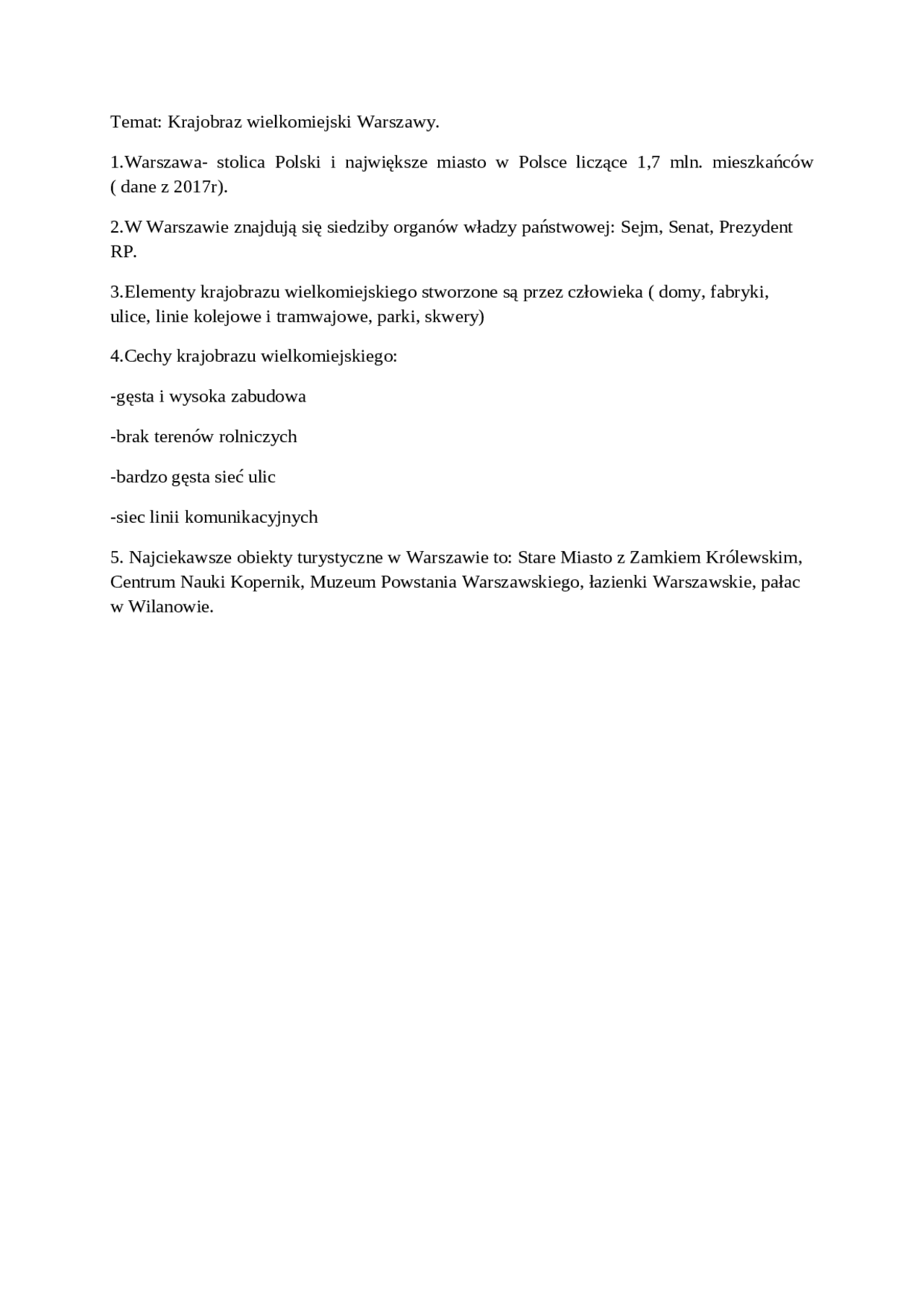 krajobraz wielkomiejski notatka | Notatki Geografia | Docsity