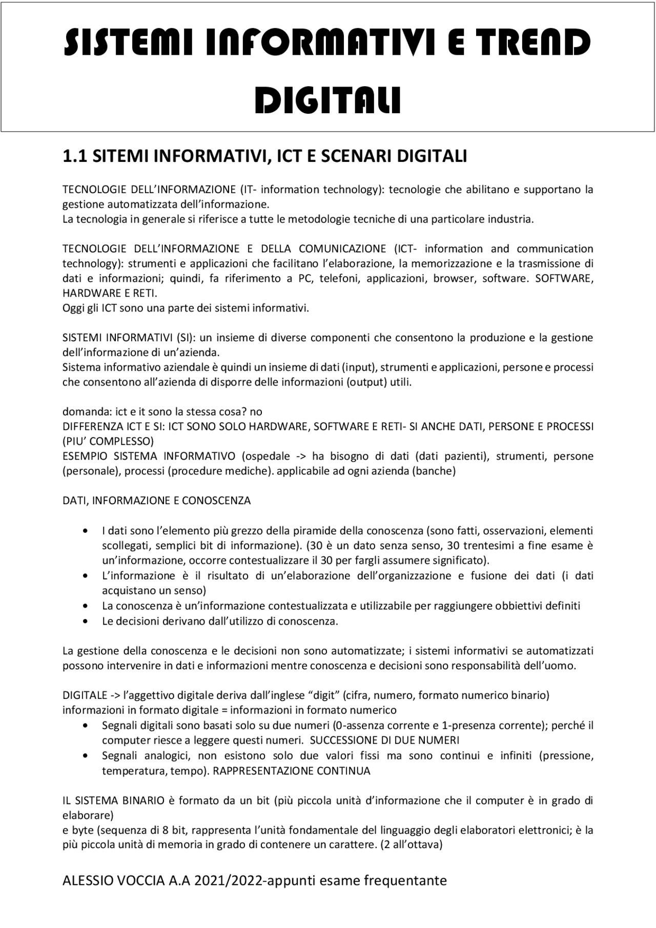 APPUNTI SISTEMI INFORMATIVI E TREND DIGITALI | Appunti di Sistemi Informativi Aziendali | Docsity