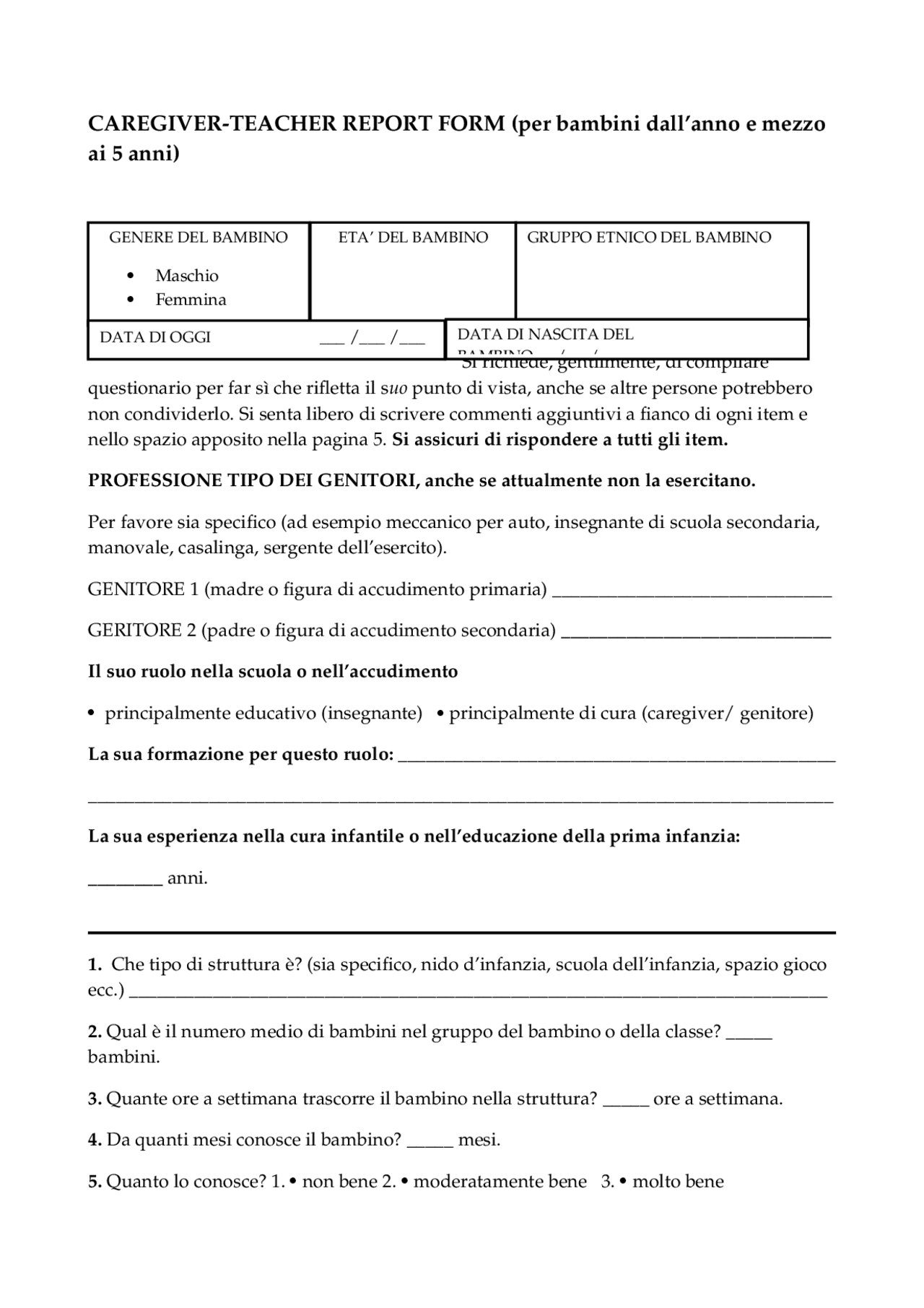Traduzione del CTRF , questionario valido a livello internazionale ...